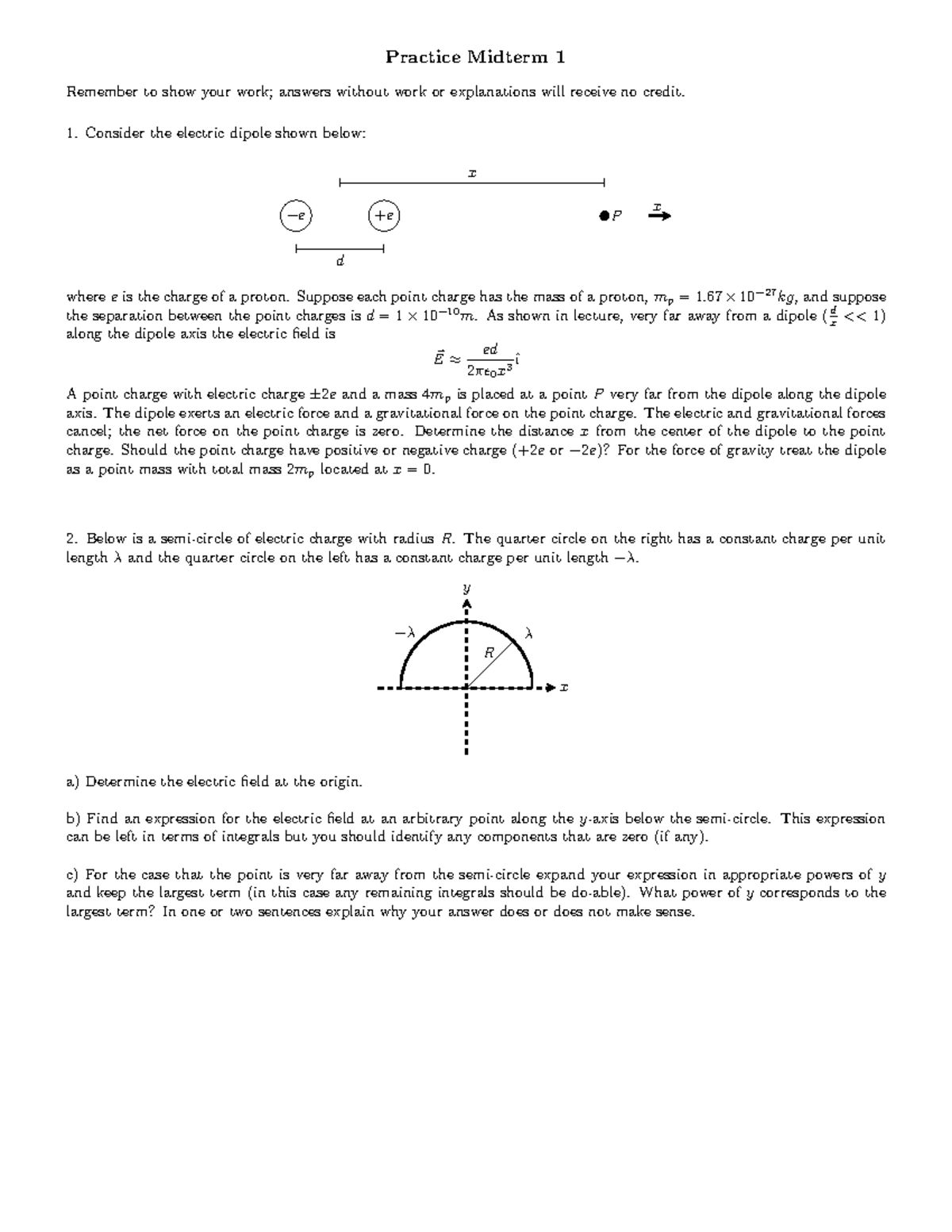 Midterm Practice 2 - 1234 - Practice Midterm 1 Remember to show your ...