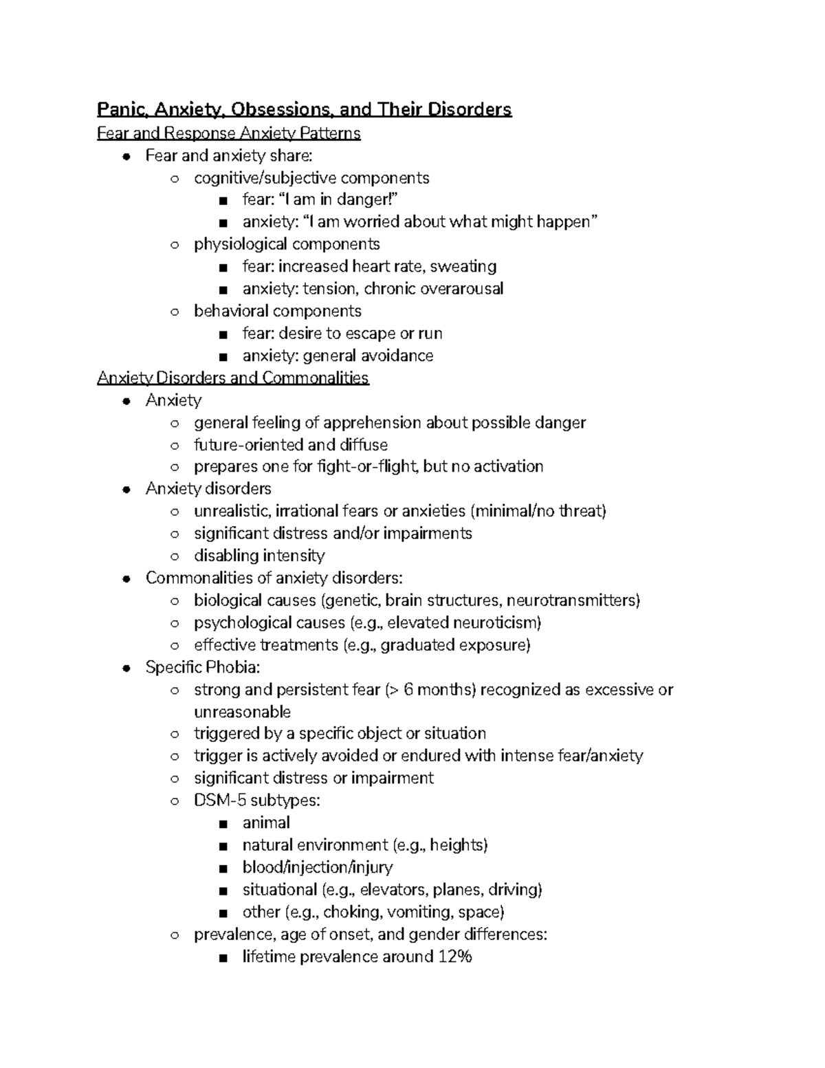 Abnormal Psychology: Ch. 6 - Panic, Anxiety, Obsessions, and Their ...