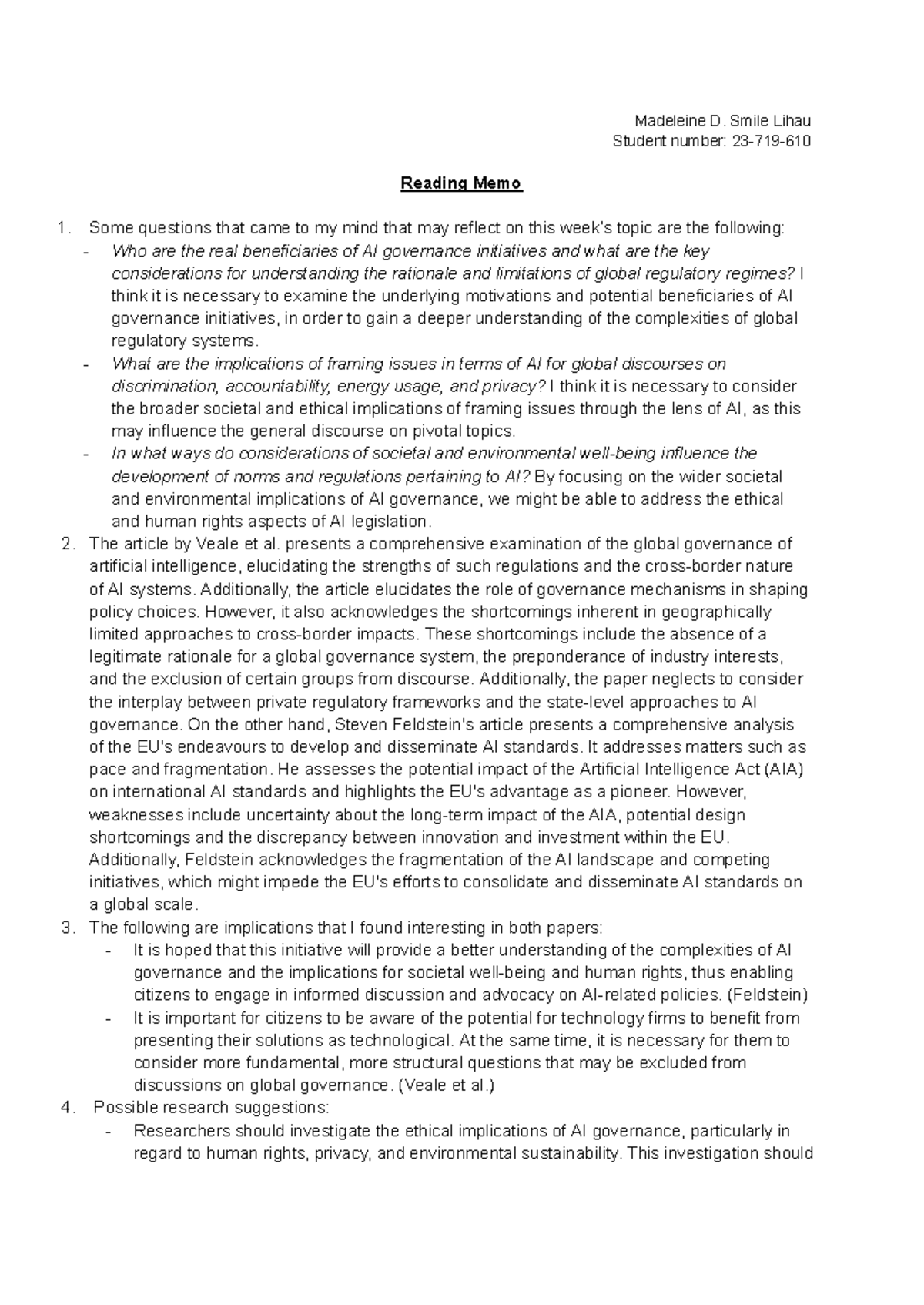 Politics of AI Reading Memo 5 - Madeleine D. Smile Lihau Student number ...