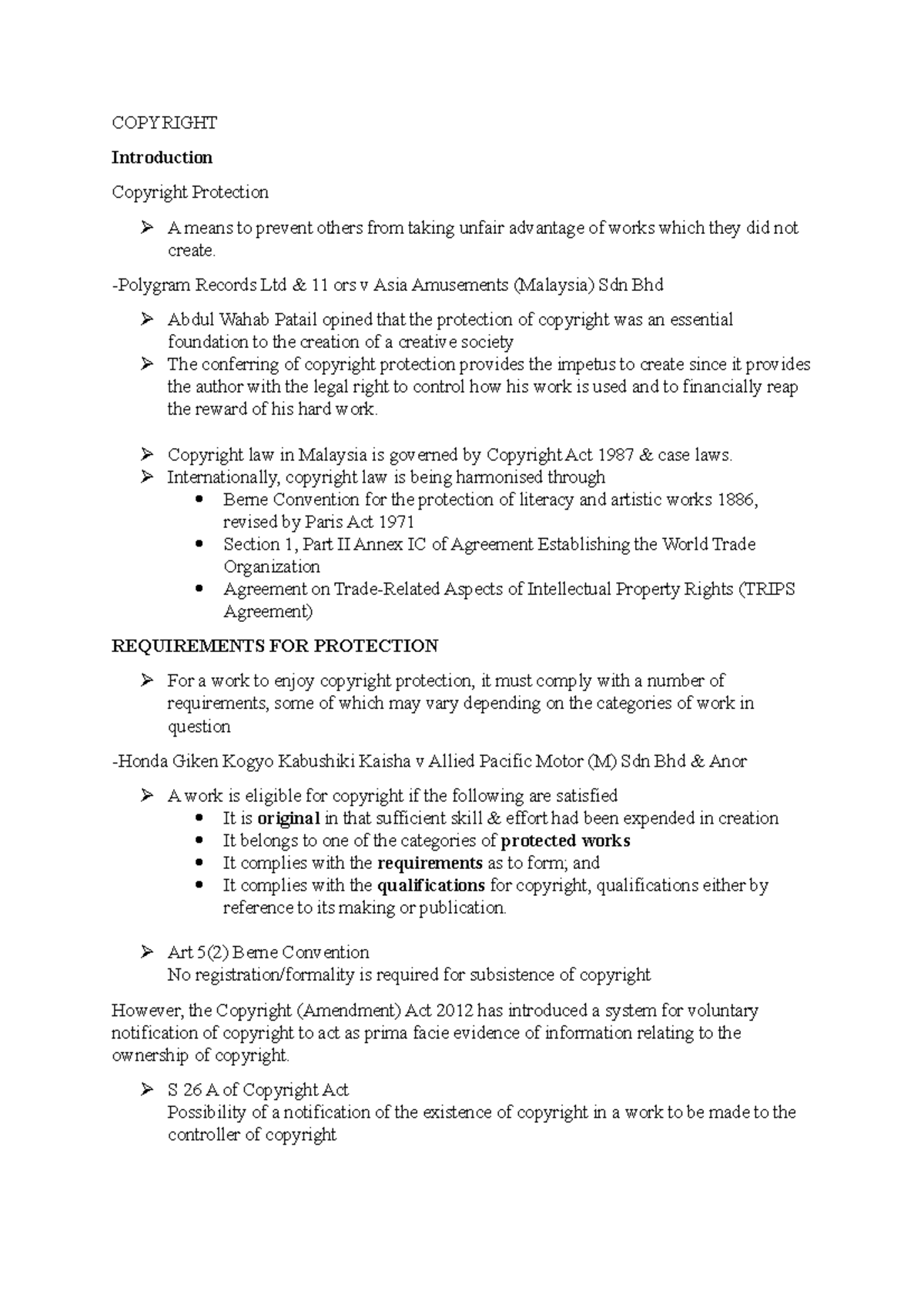 Copyright notes from lectures notes - COPYRIGHT Introduction Copyright ...