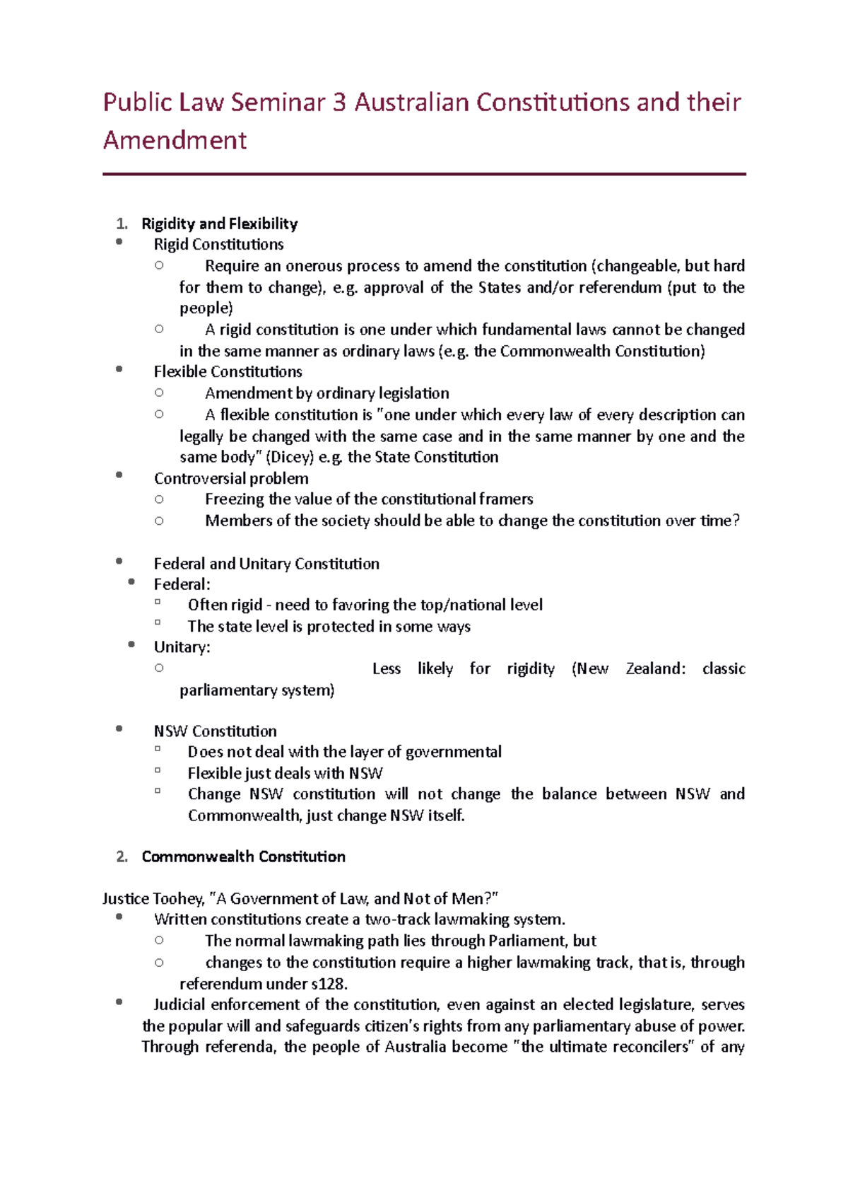 Public Law Seminar 3 Australian Constitutions and their Amendment ...
