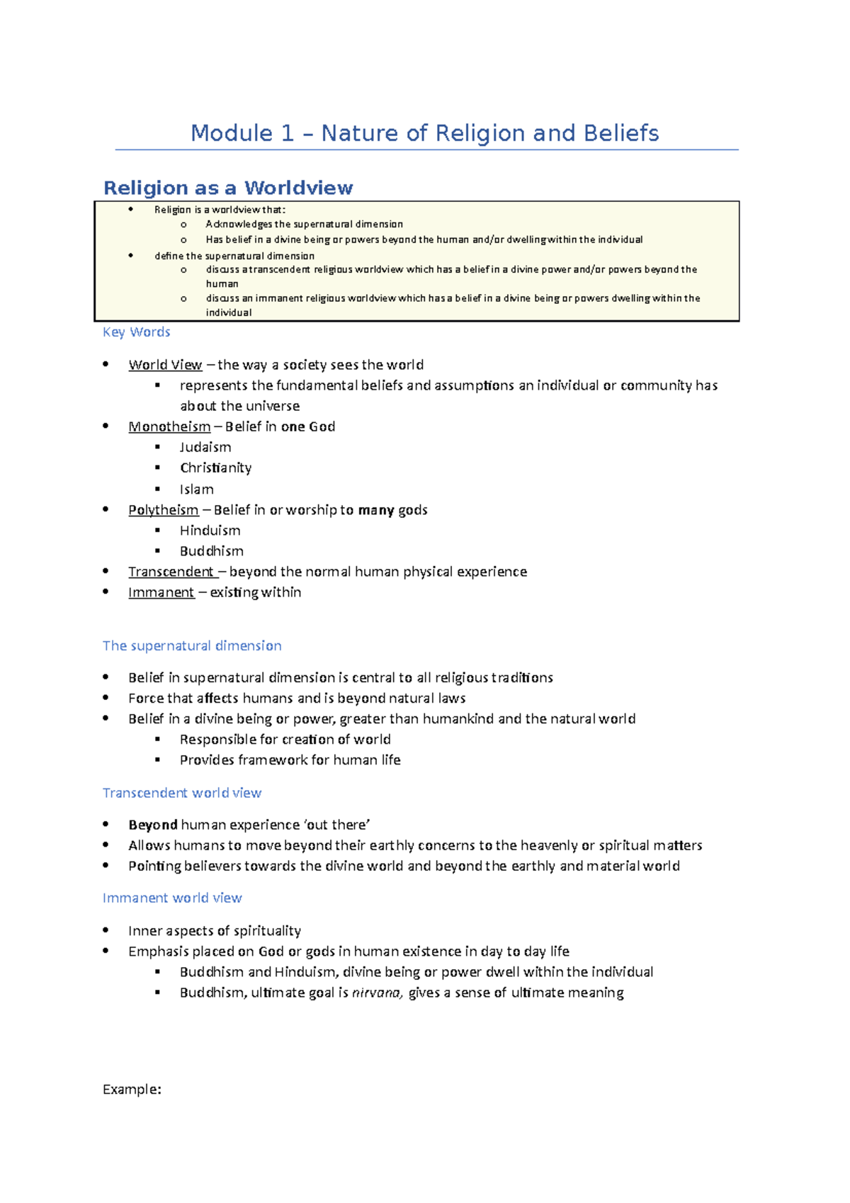 Nature of Religion 1 unit prelim course notes - Module 1 – Nature of ...