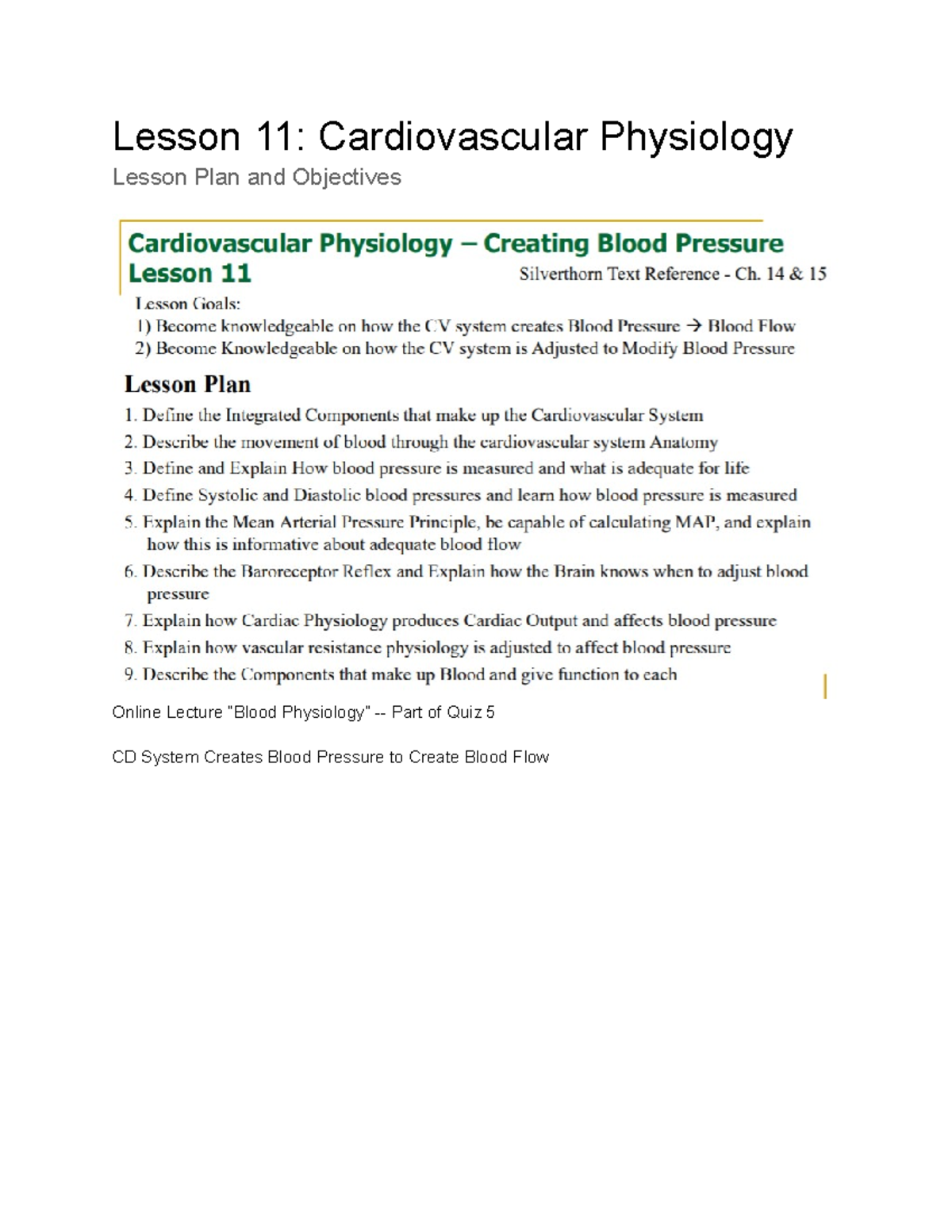 L11 Cardiovascular Physiology - Lesson 11: Cardiovascular Physiology ...