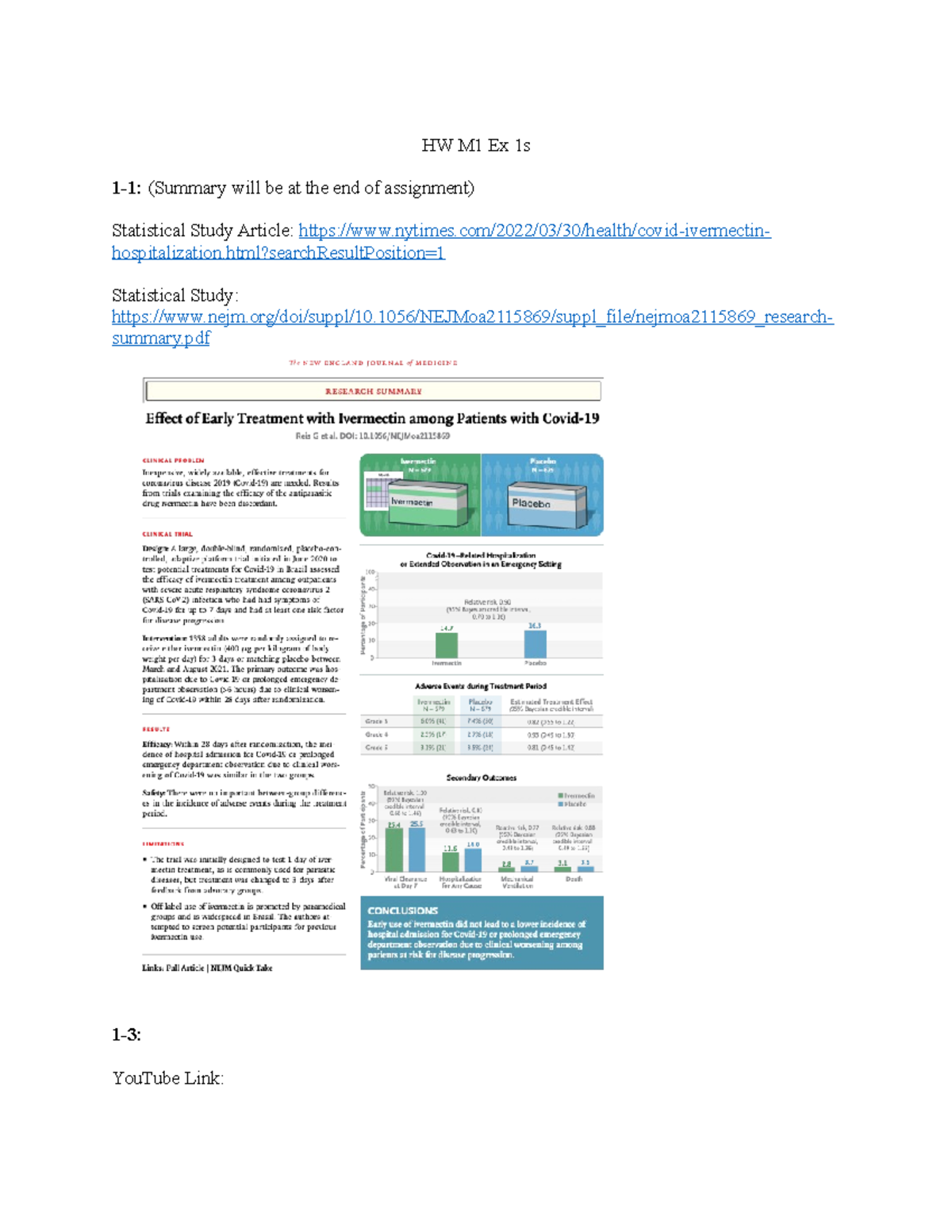 HW 1 M1 - homework - HW M1 Ex 1s 1-1: (Summary will be at the end of assignment) Statistical ...