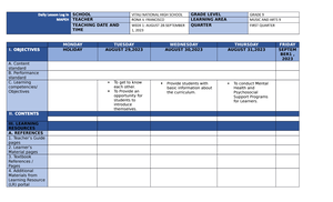 WEEK 2-3 MAPEH -9 - Daily Lesson Log in MAPEH SCHOOL VITALI NATIONAL ...