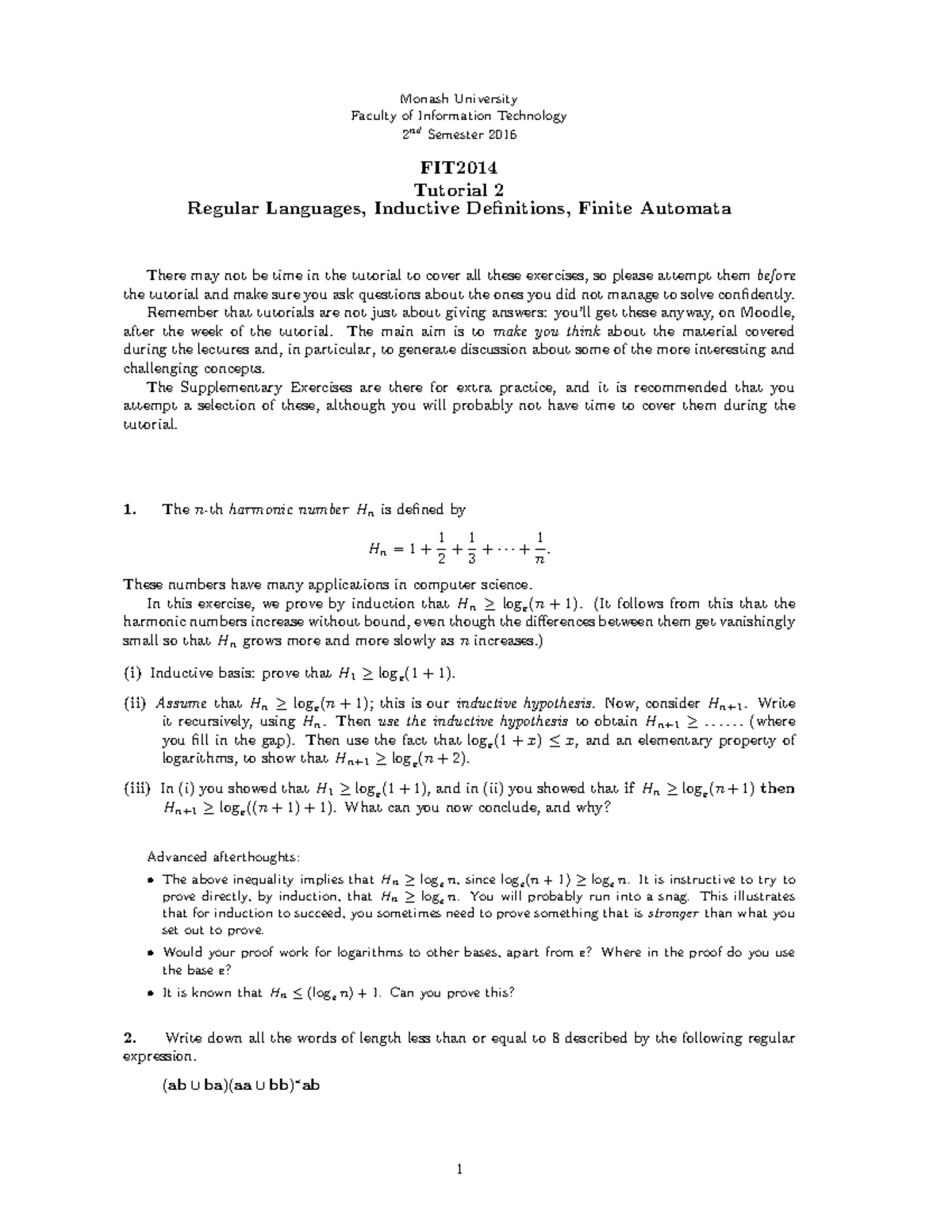 FIT2014 - Tute2 - Monash University Faculty of Information Technology 2 ...