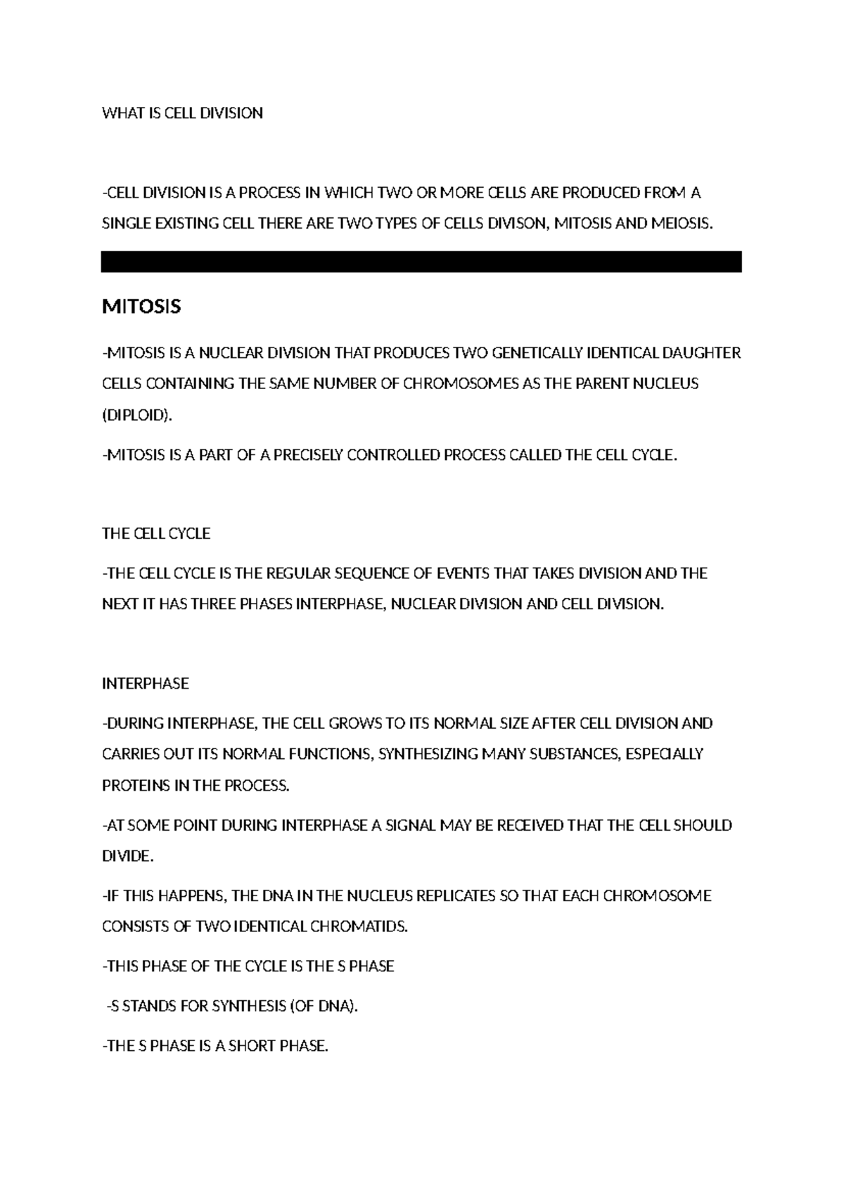 Cell division notes - WHAT IS CELL DIVISION -CELL DIVISION IS A PROCESS ...