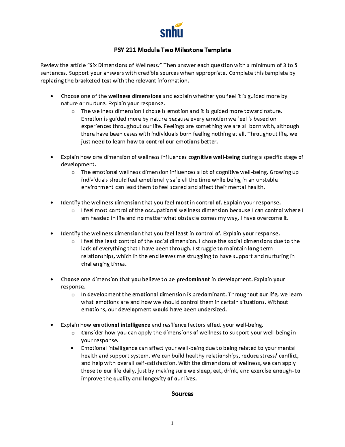 PSY 211 Module Two- Hurst A - 1 PSY 211 Module Two Milestone Template ...