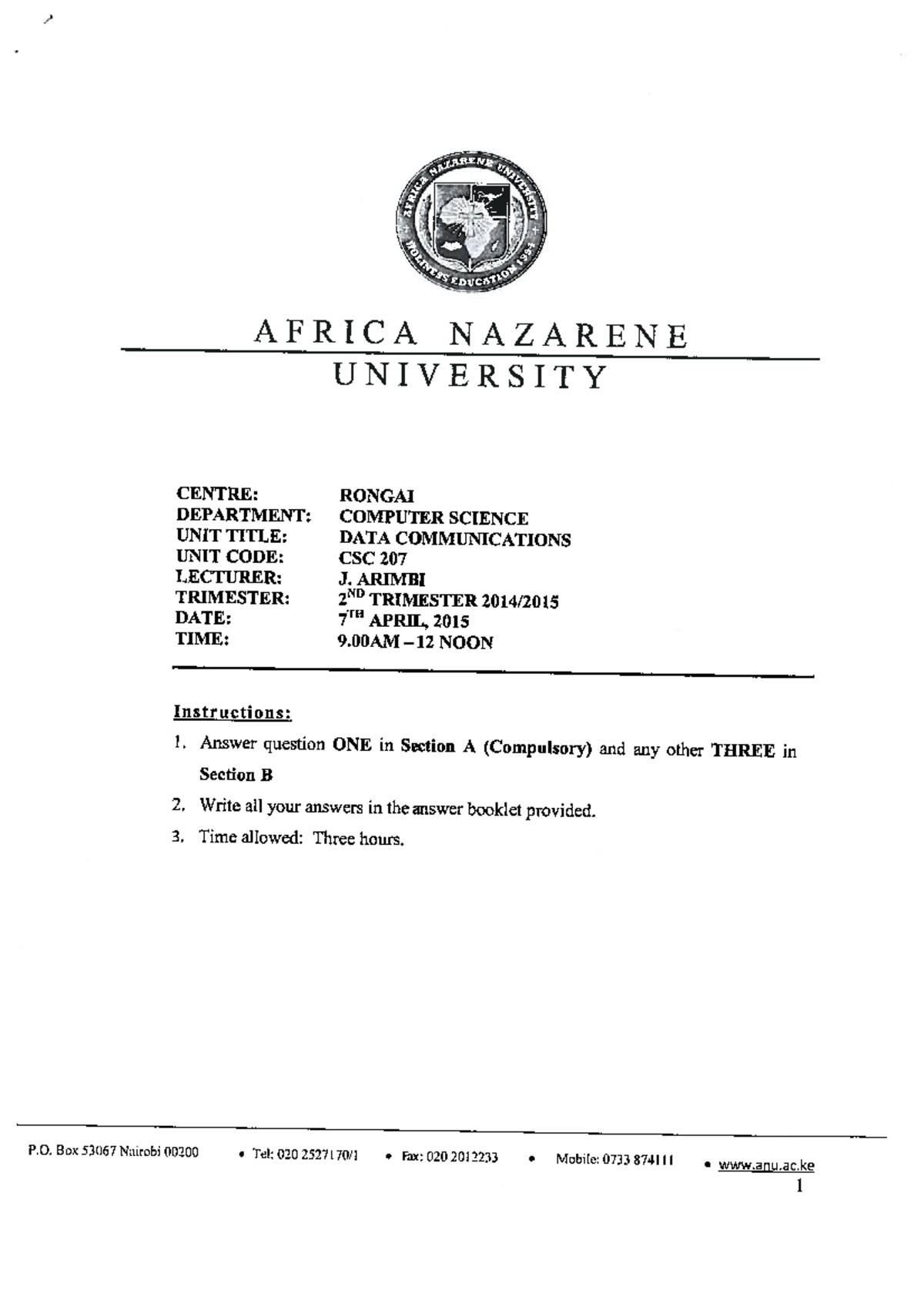 Exam 2015 Questions Data Communications Warning Decodescan Unexpected Mcu Data Current