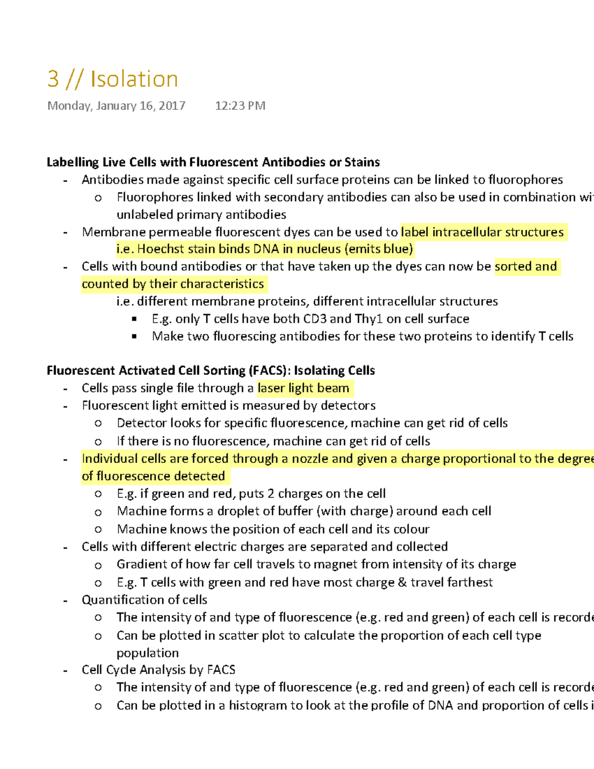 3 Isolation - Lecture notes for bio2382 2017 - Labelling Live Cells ...