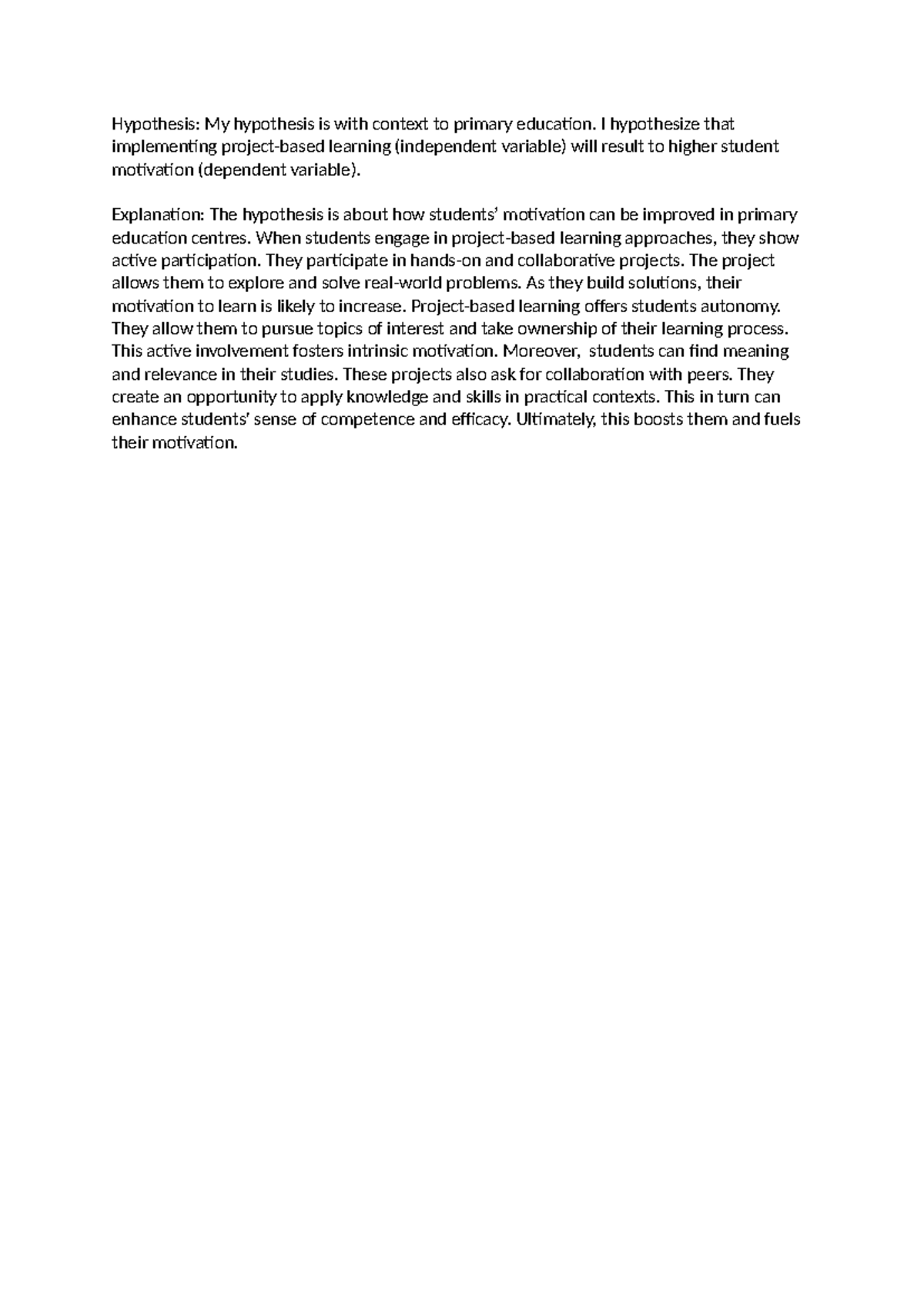 Abdulla - Class quiz - Hypothesis: My hypothesis is with context to ...