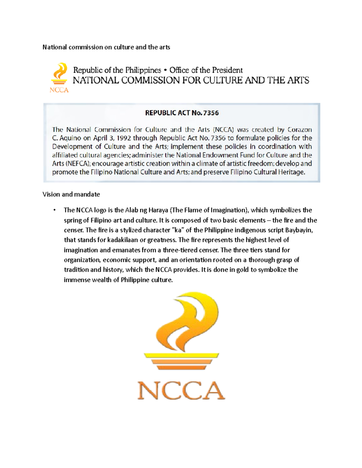 National commission on culture and the arts - It is composed of two ...