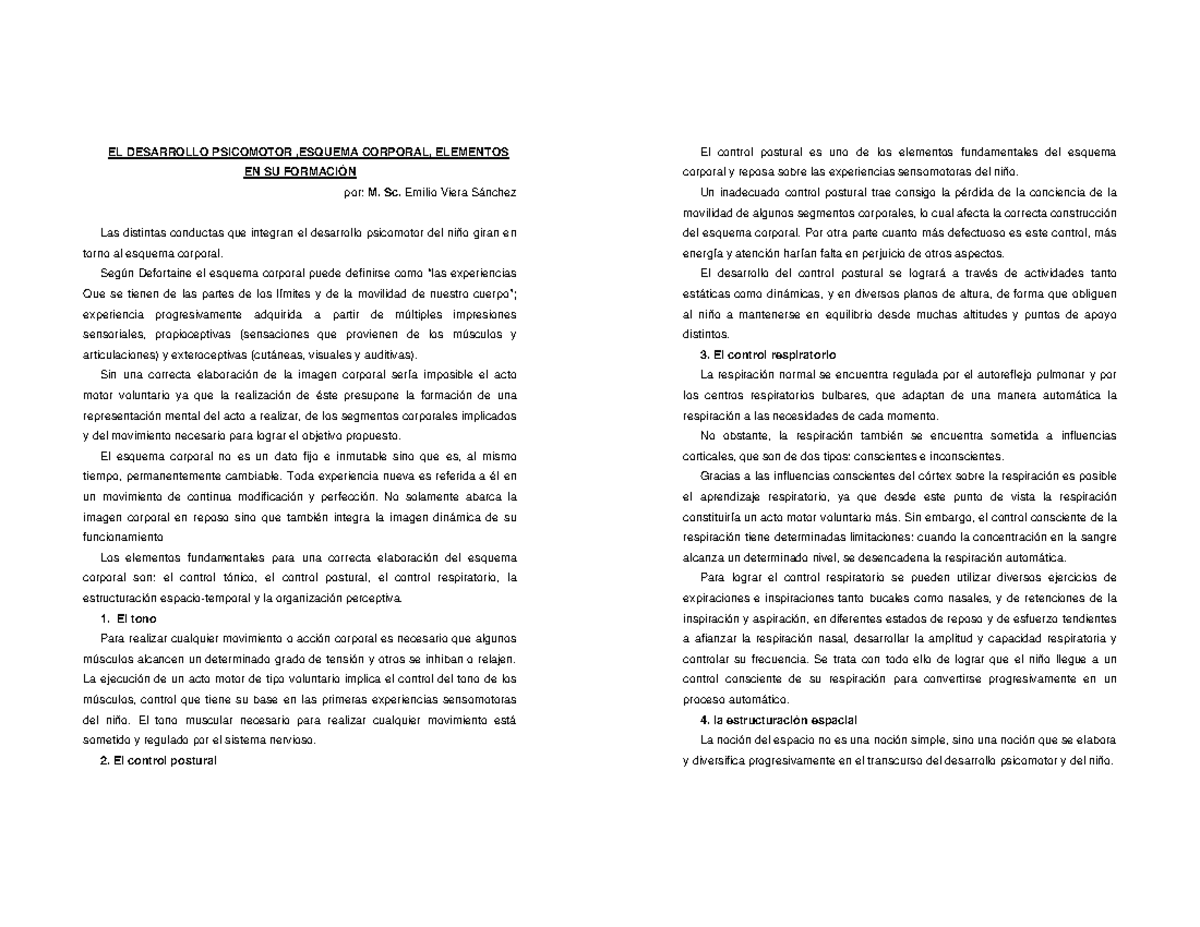EL Desarrollo Psicomotor , Esquema Corporal, Elementos EN SU Formacin ...