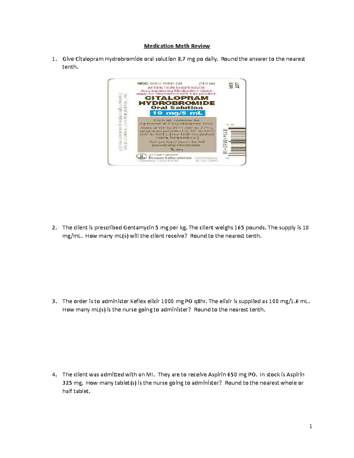 Medication Math Review - Medication Math Review Give Citalopram ...