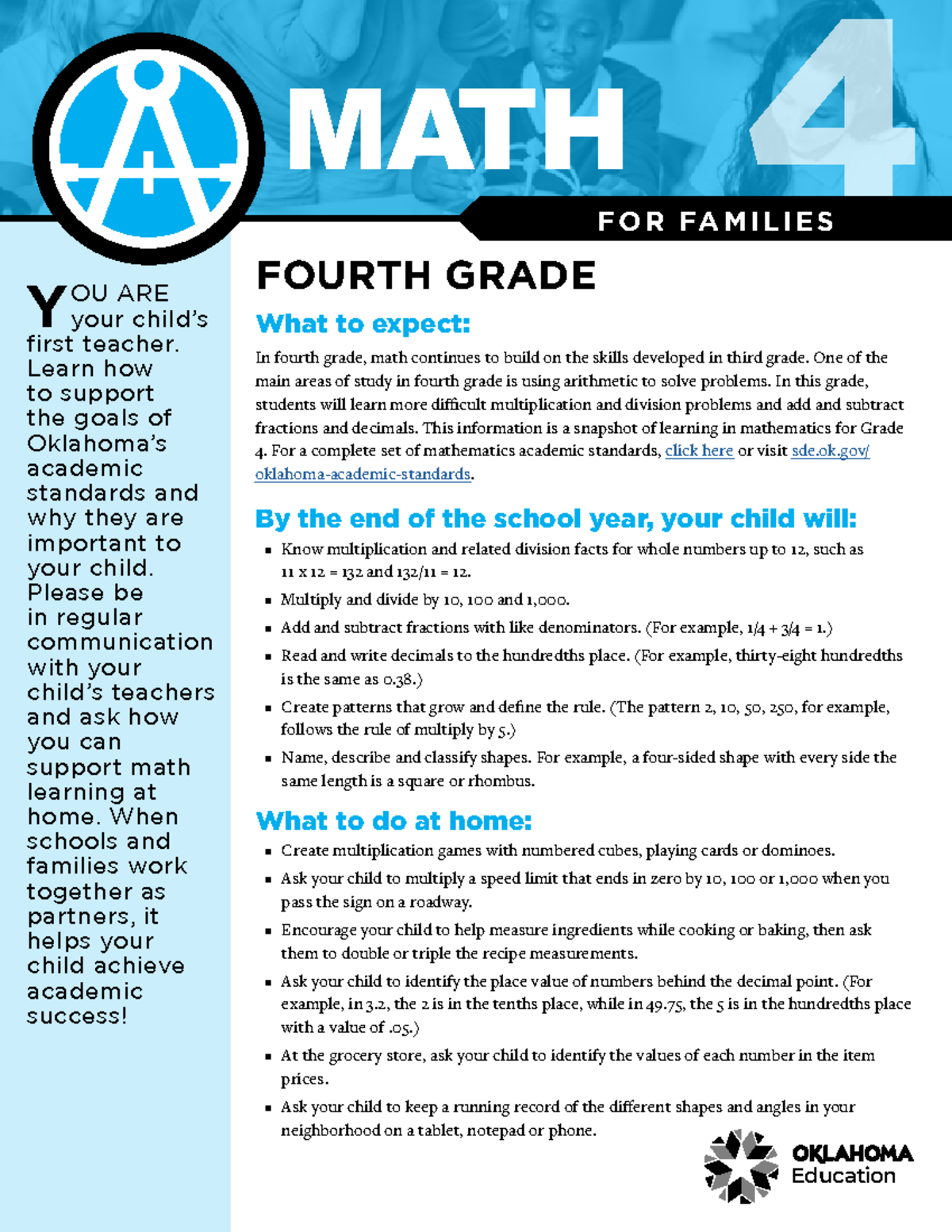 Math Family Guides- 4th (1) 1 - Y OU ARE your child’s first teacher ...