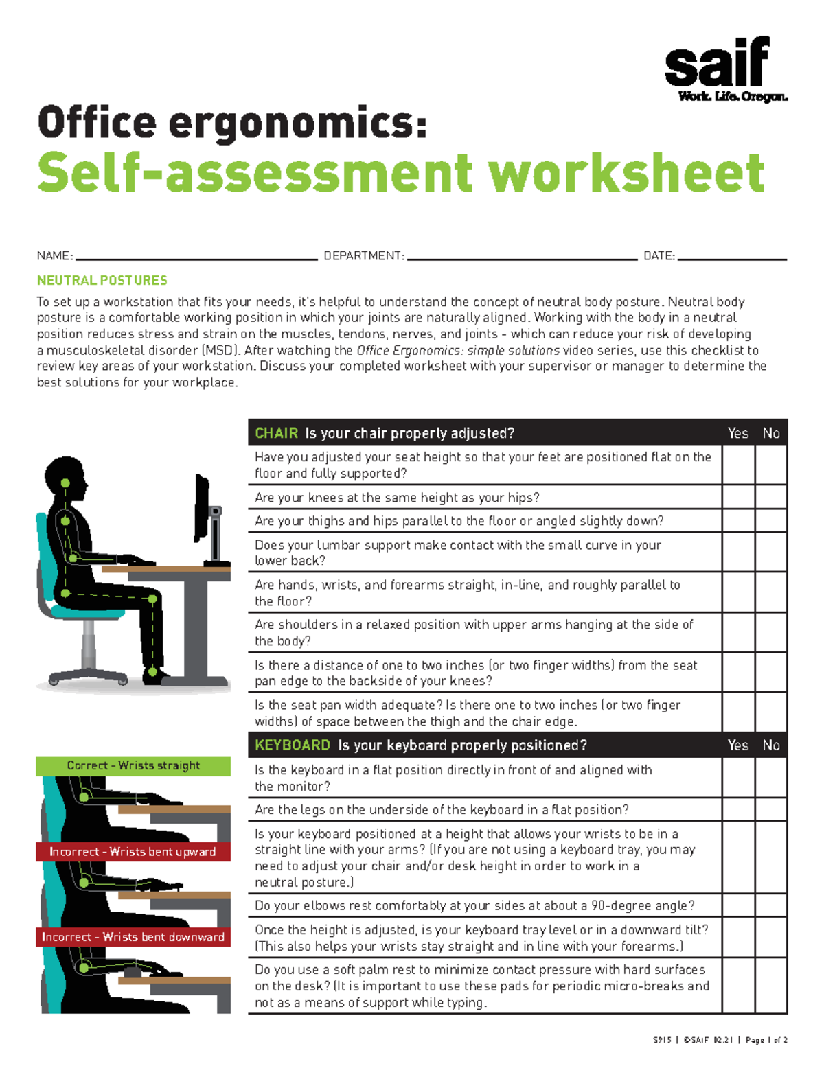 Httpswww.saif - Office ergonomics: Self-assessment worksheet CHAIR Is ...