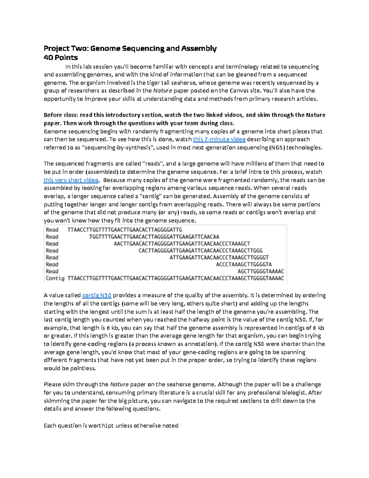 Genetics Lab 2 - Example Lab - Project Two: Genome Sequencing and ...