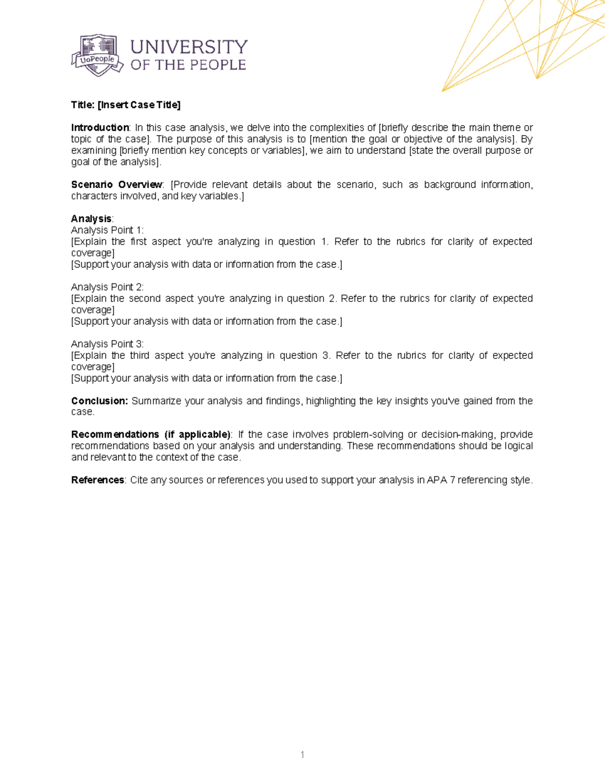 Case Analysis Report Template 1 - Title: [Insert Case Title ...