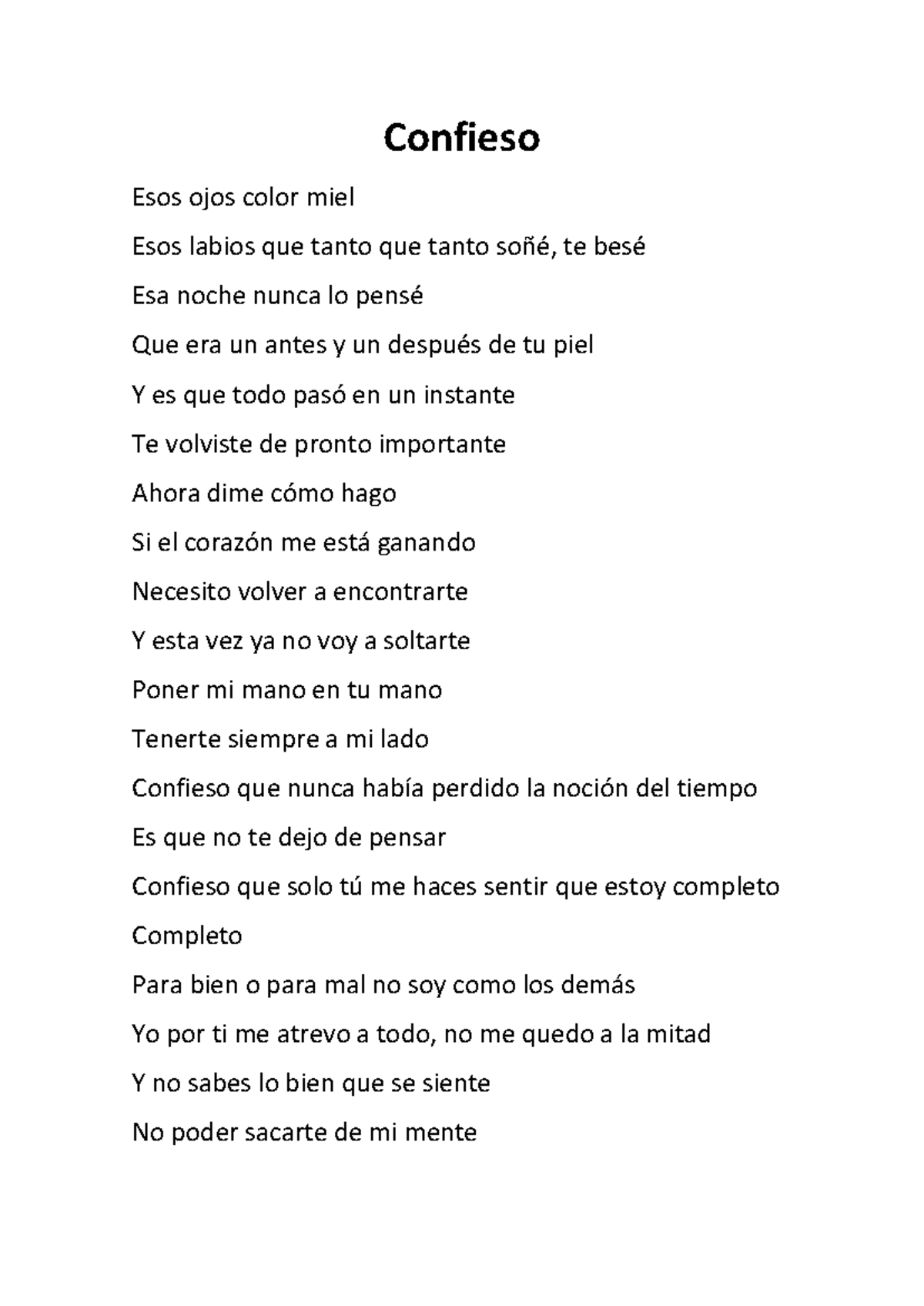 Letra - Confieso Esos ojos color miel Esos labios que tanto que tanto ...