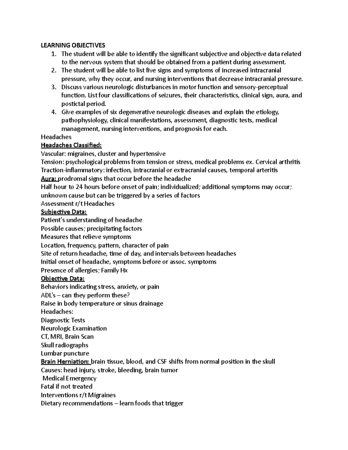 Neuro Exam - LEARNING OBJECTIVES The student will be able to identify ...
