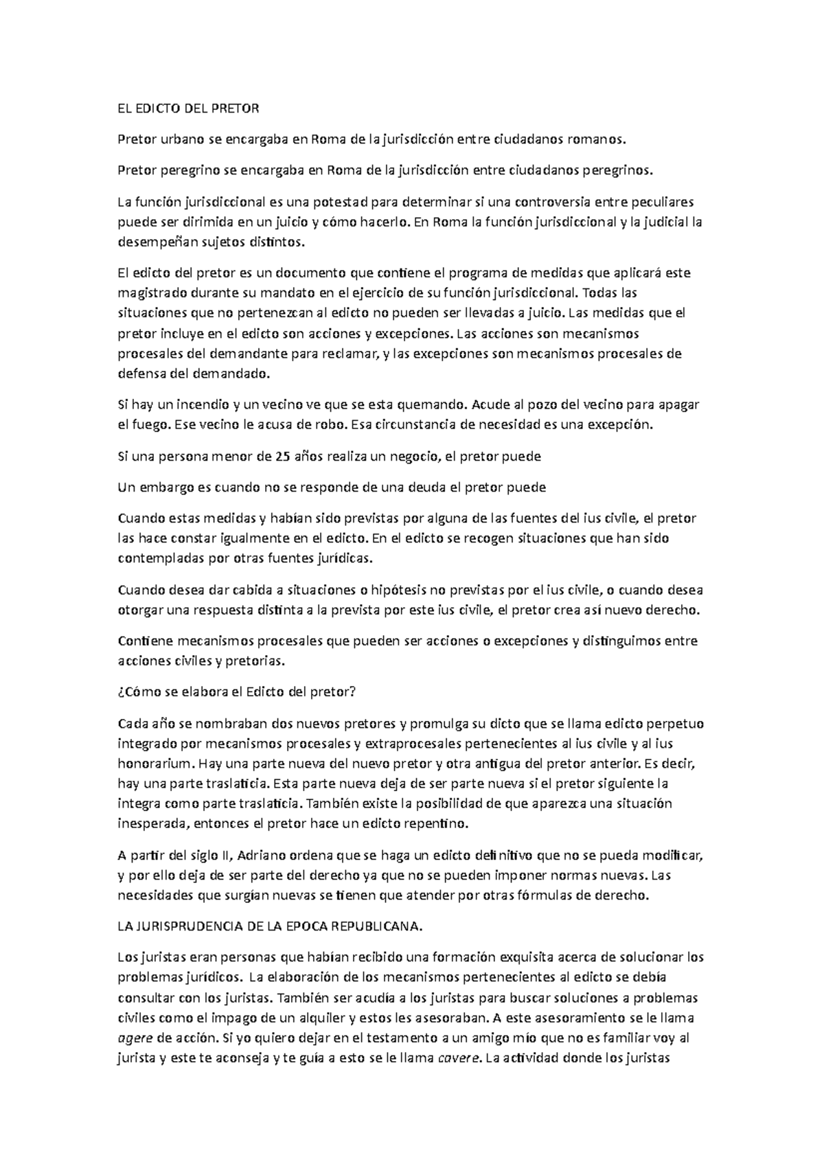 EL Edicto DEL Pretor - Apuntes 1 - EL EDICTO DEL PRETOR Pretor urbano ...