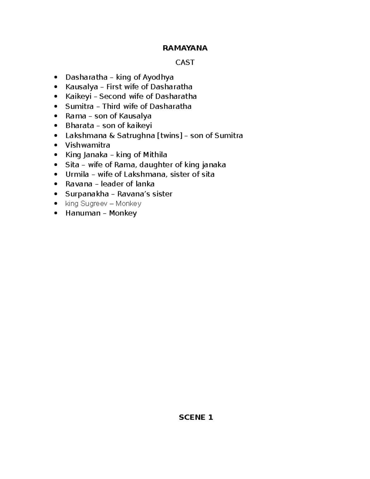 Ramayana - Script for Rama at sita - RAMAYANA CAST Dasharatha – king of ...