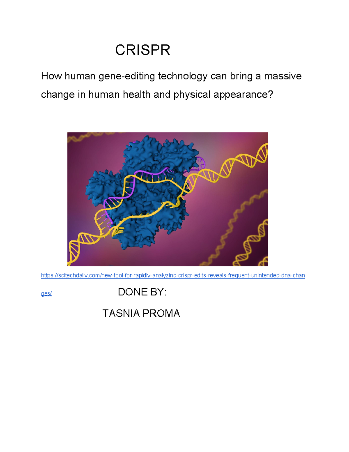 Final Draft Crispr - Grade: A+ - CRISPR How human gene-editing ...