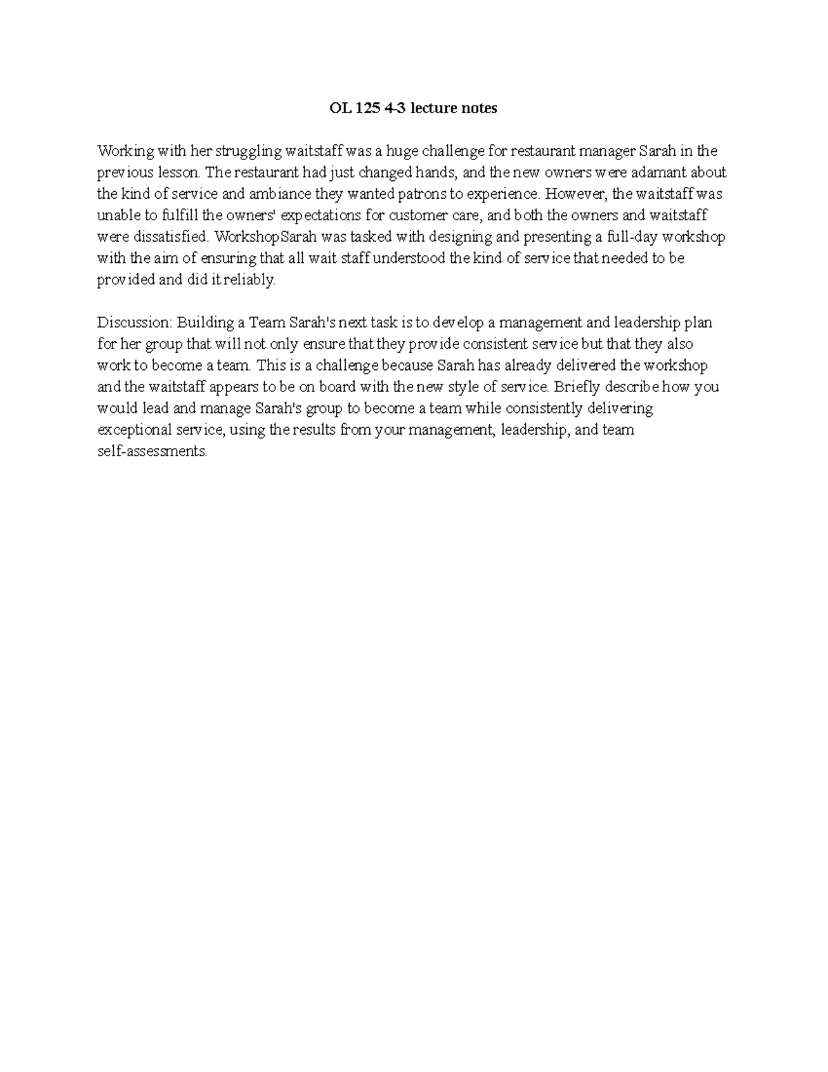 OL 125 4-3 lecture notes - OL 125 4-3 lecture notes Working with her ...