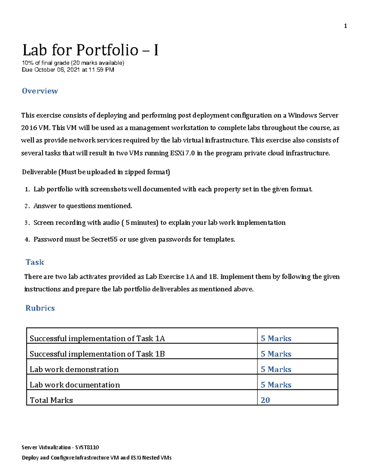 Lab 1 Lab Assignment 1 Server Virtualization Syst Deploy And Configure Infrastructure Vm