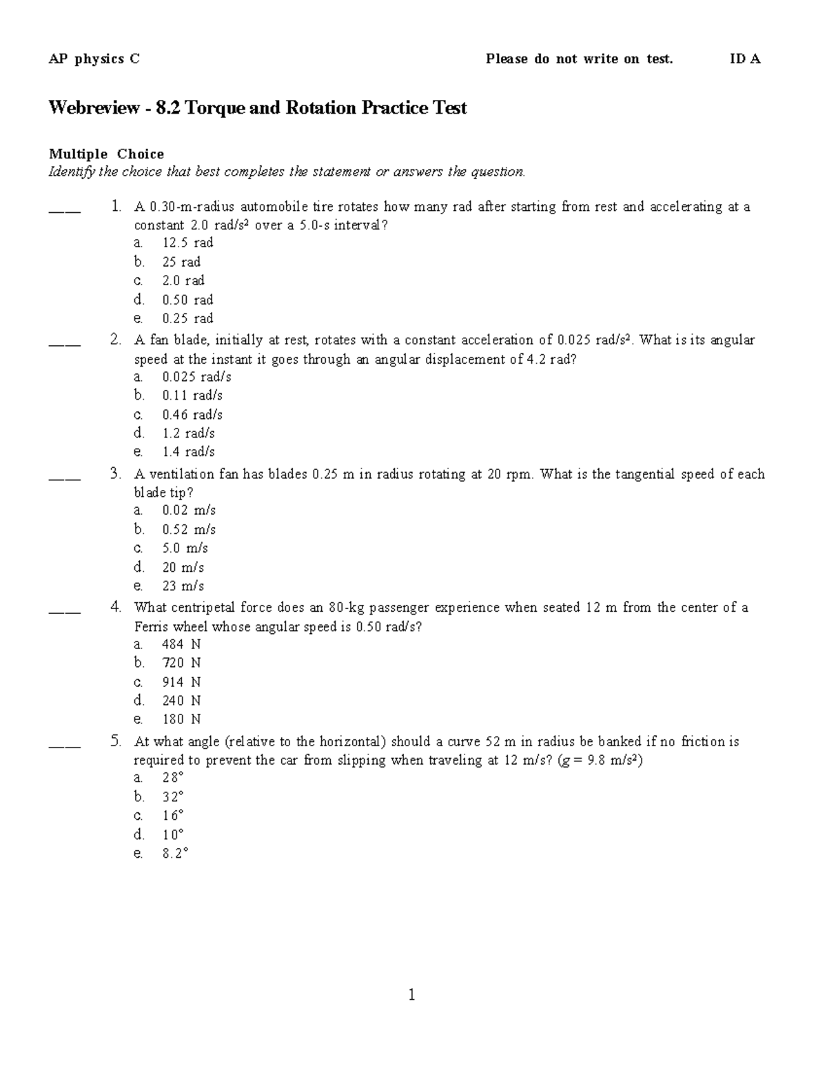 AP C webrev 8-2 torque and rotation - AP physics C Please do not write ...