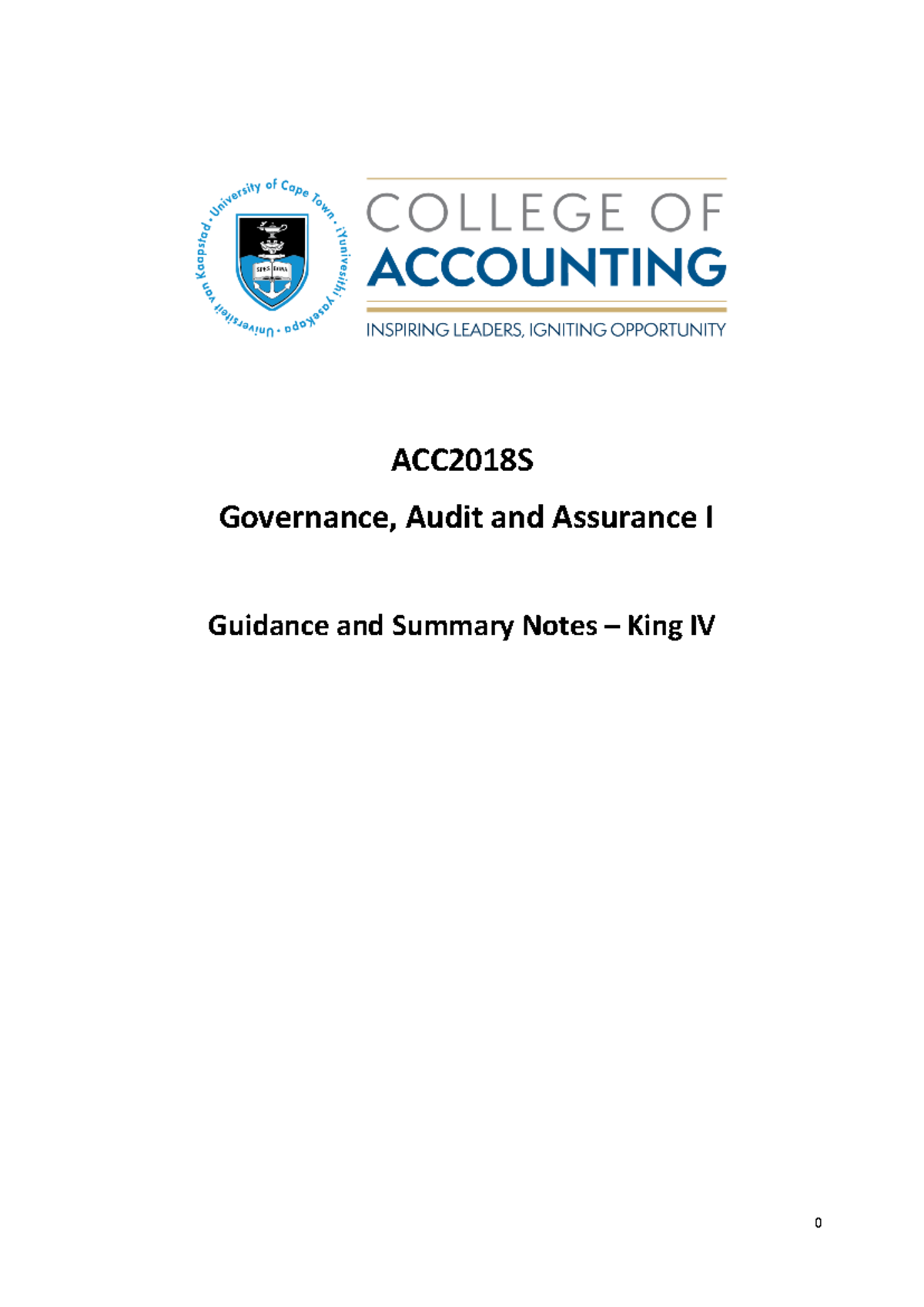 King IV Guidance and Summary Notes GAA 1 2021 - ACC2018S Governance ...