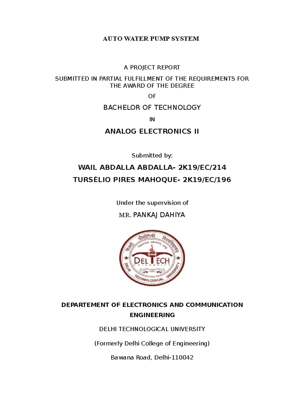 Project Report Analog Electronics II AUTO WATER PUMP SYSTEM A project-report-analog-electronics-ii-auto-water-pump-system-a