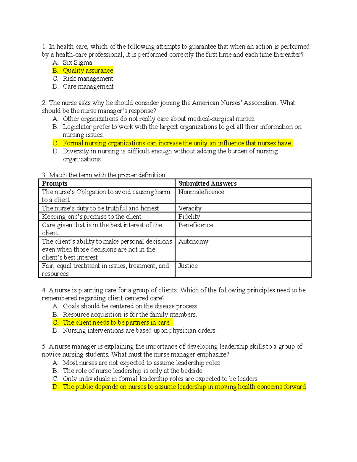 Role and Scope final Exam - In health care, which of the following ...