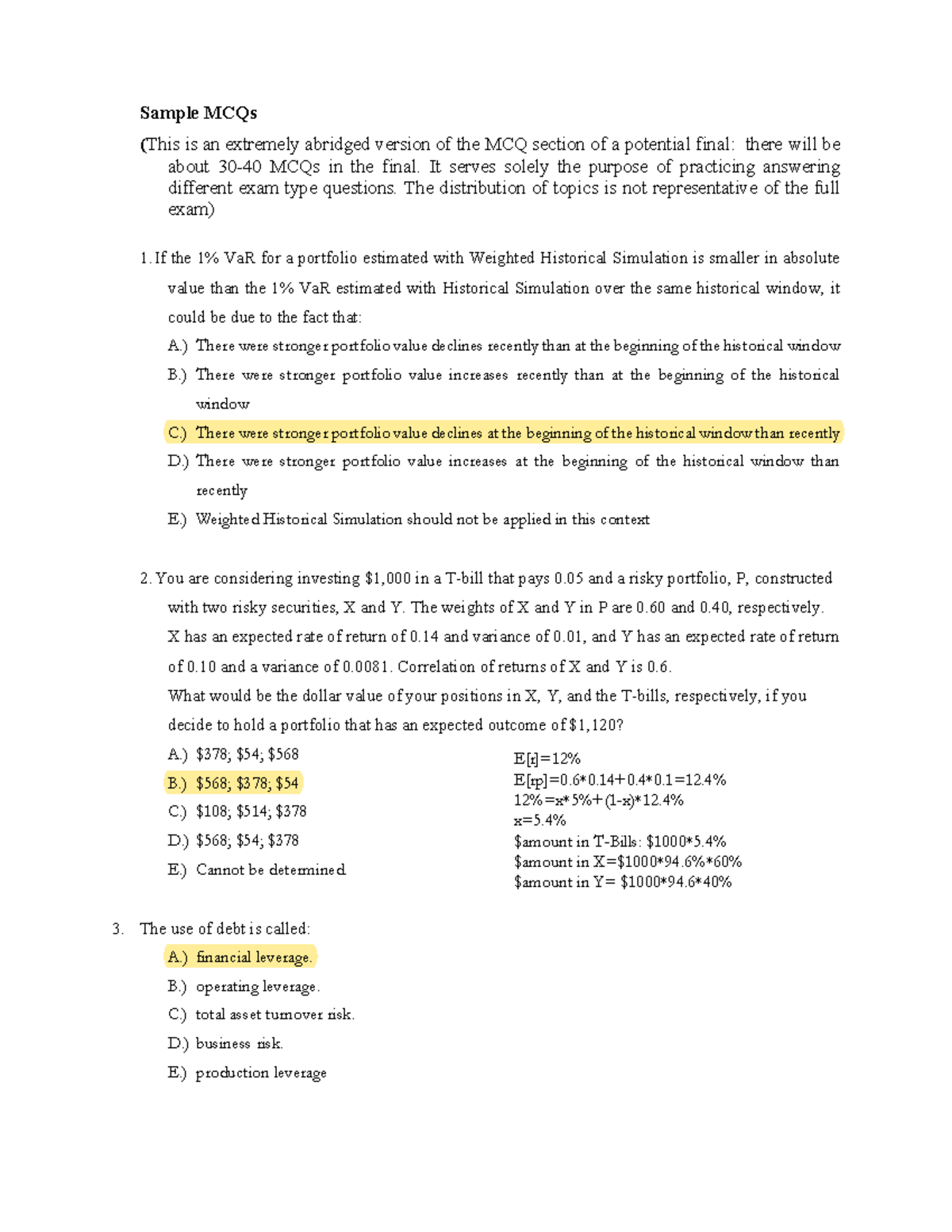 Sample MCQs solution - mcq - Sample MCQs (This is an extremely abridged version of the MCQ ...