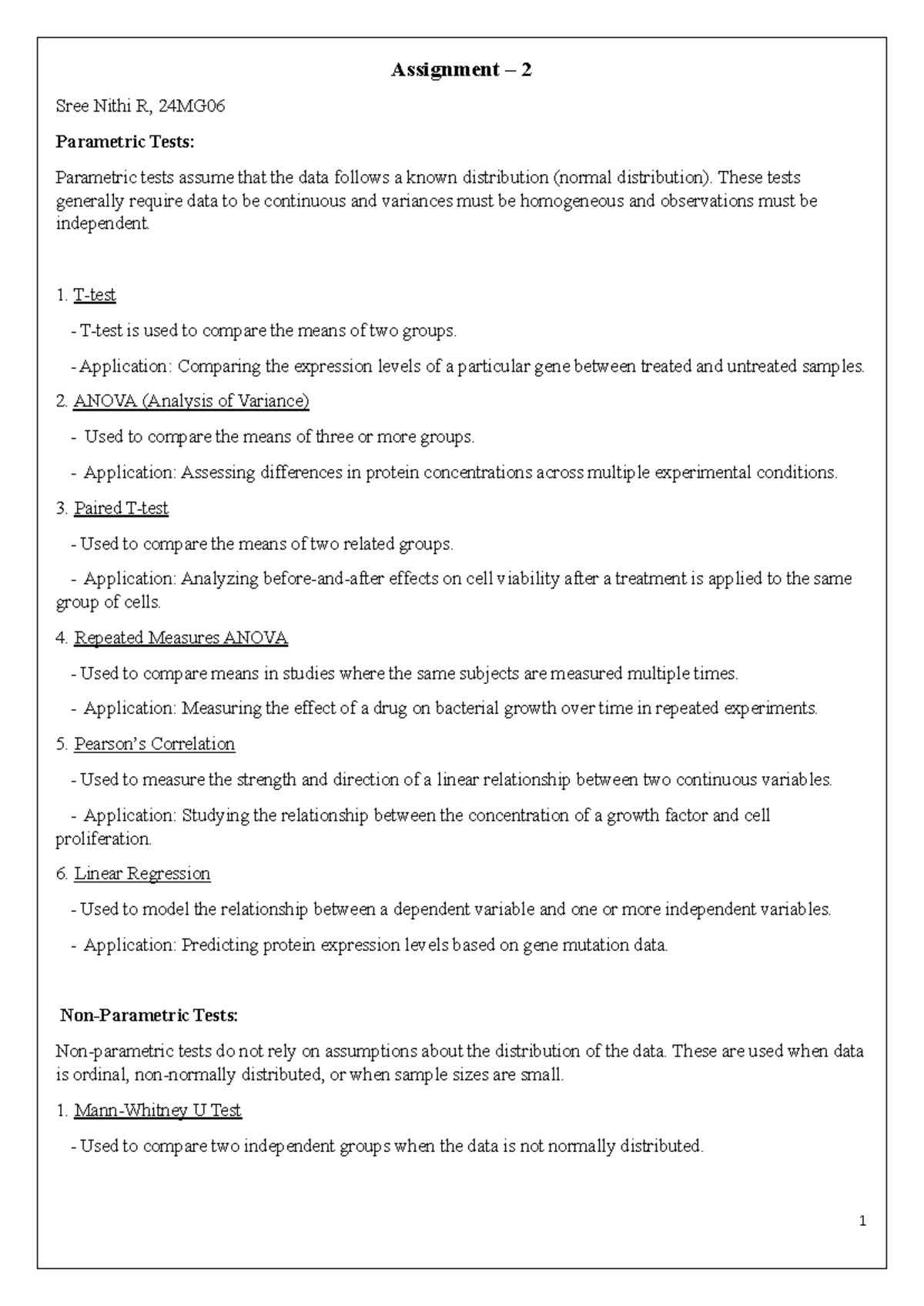 Stat Assignment 2 Parametric And Non Parametric Statistical Methods
