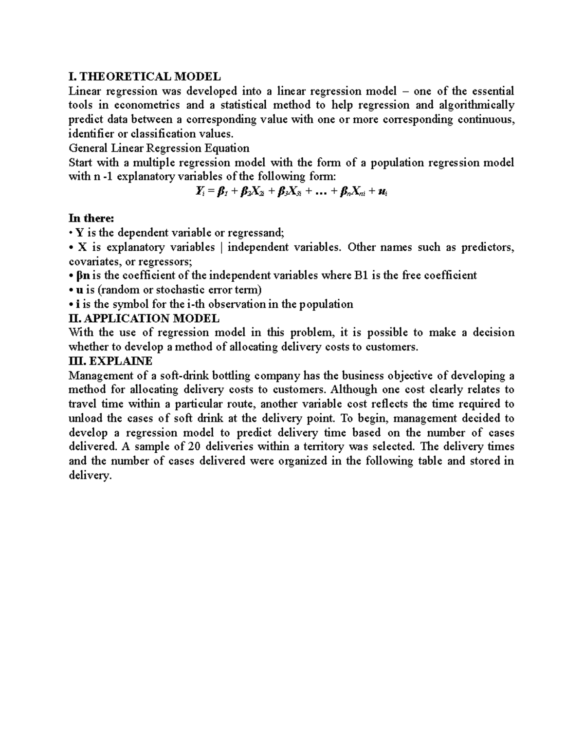 GA MAS202 - I. THEORETICAL MODEL Linear regression was developed into a ...