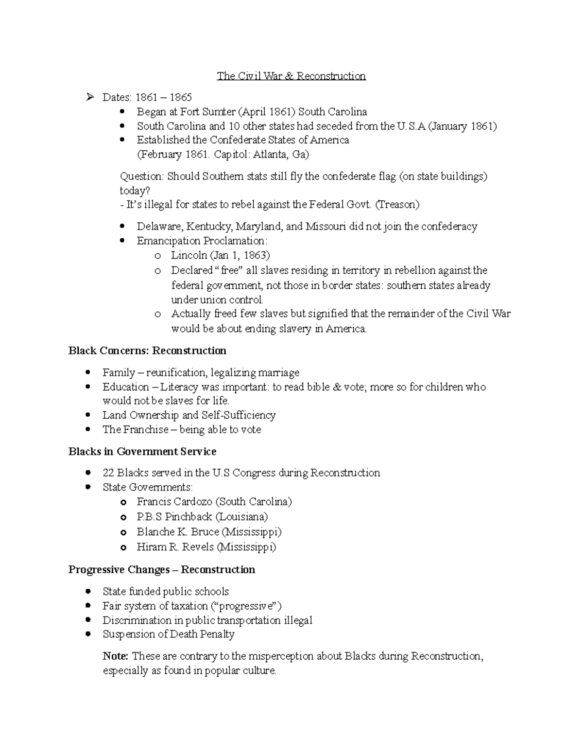 The Civil War + Reconstruction - The Civil War & Reconstruction Dates ...