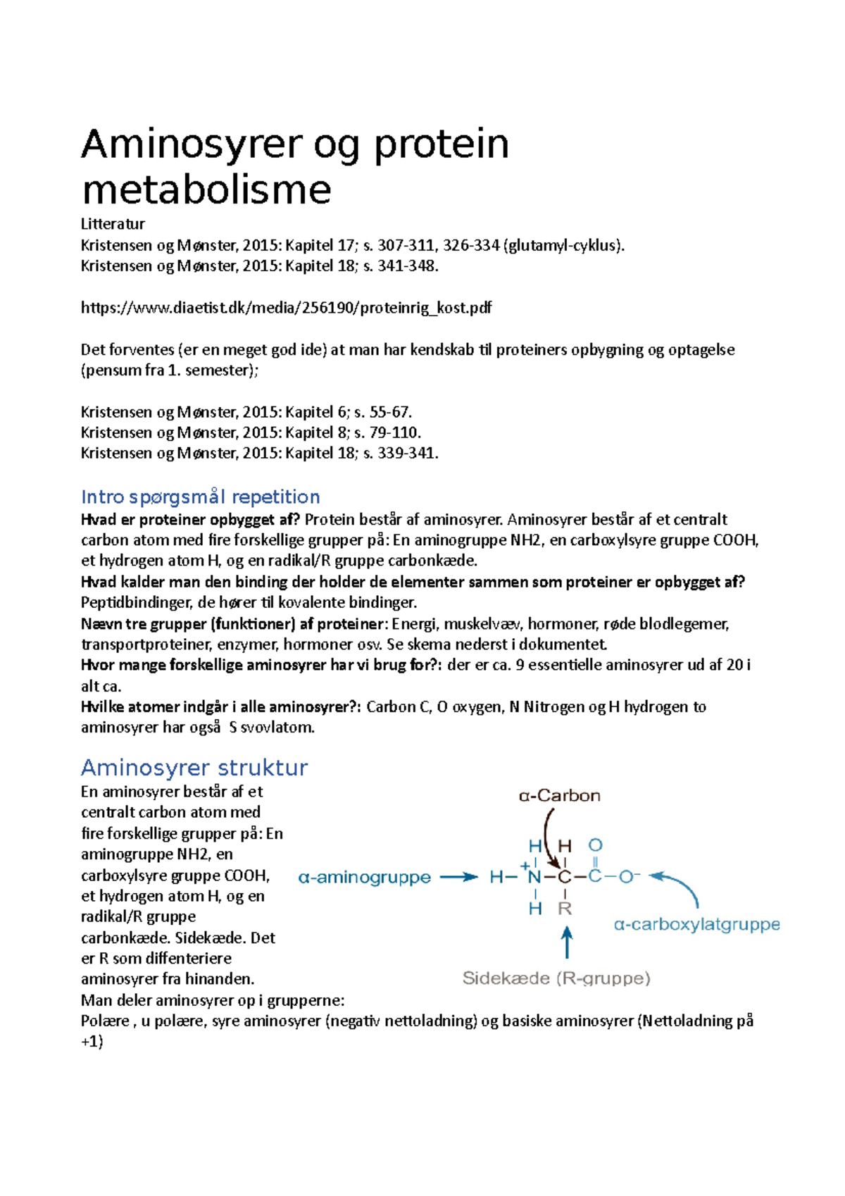 Aminosyrer og protein metabolisme - Aminosyrer og protein metabolisme ...