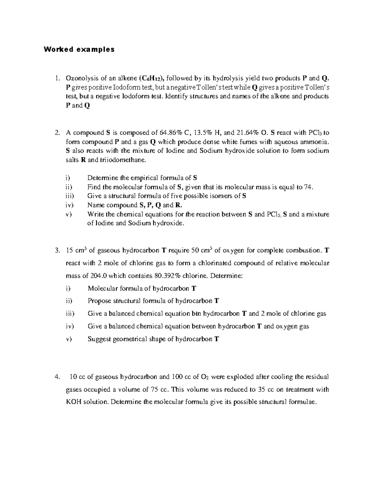 Worked examples for Easy qns 2 - Worked examples Ozonolysis of an alkene (C 6 H 12 ), followed ...