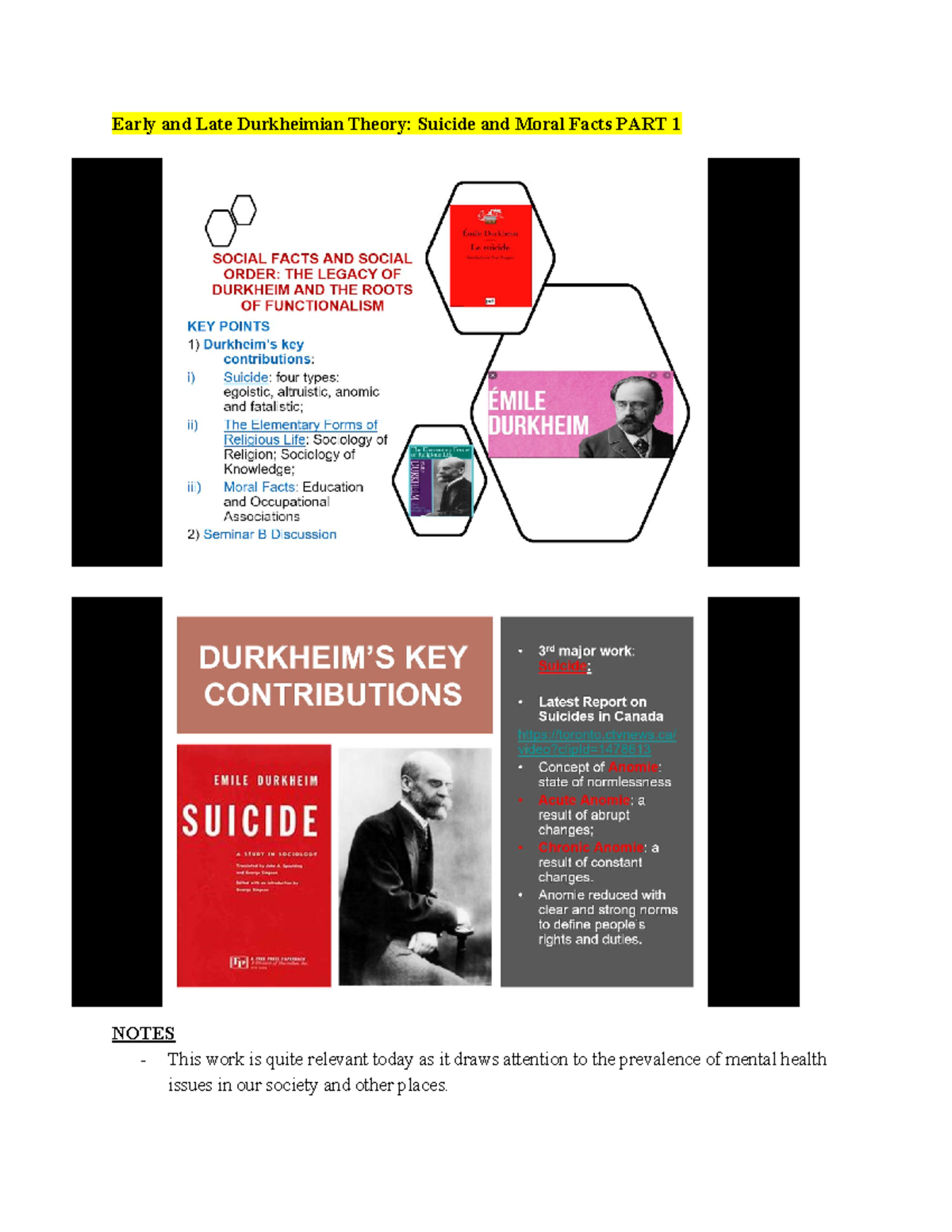 Early and Late Durkheimian Theory Suicide and Moral Facts PART 1 - A ...