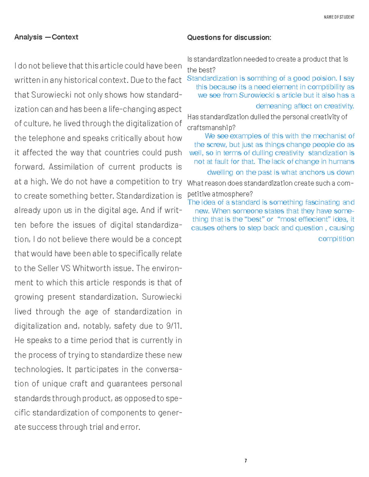 Module 2 pages-12 - 7 NAME OF STUDENT Analysis —Context I do not ...