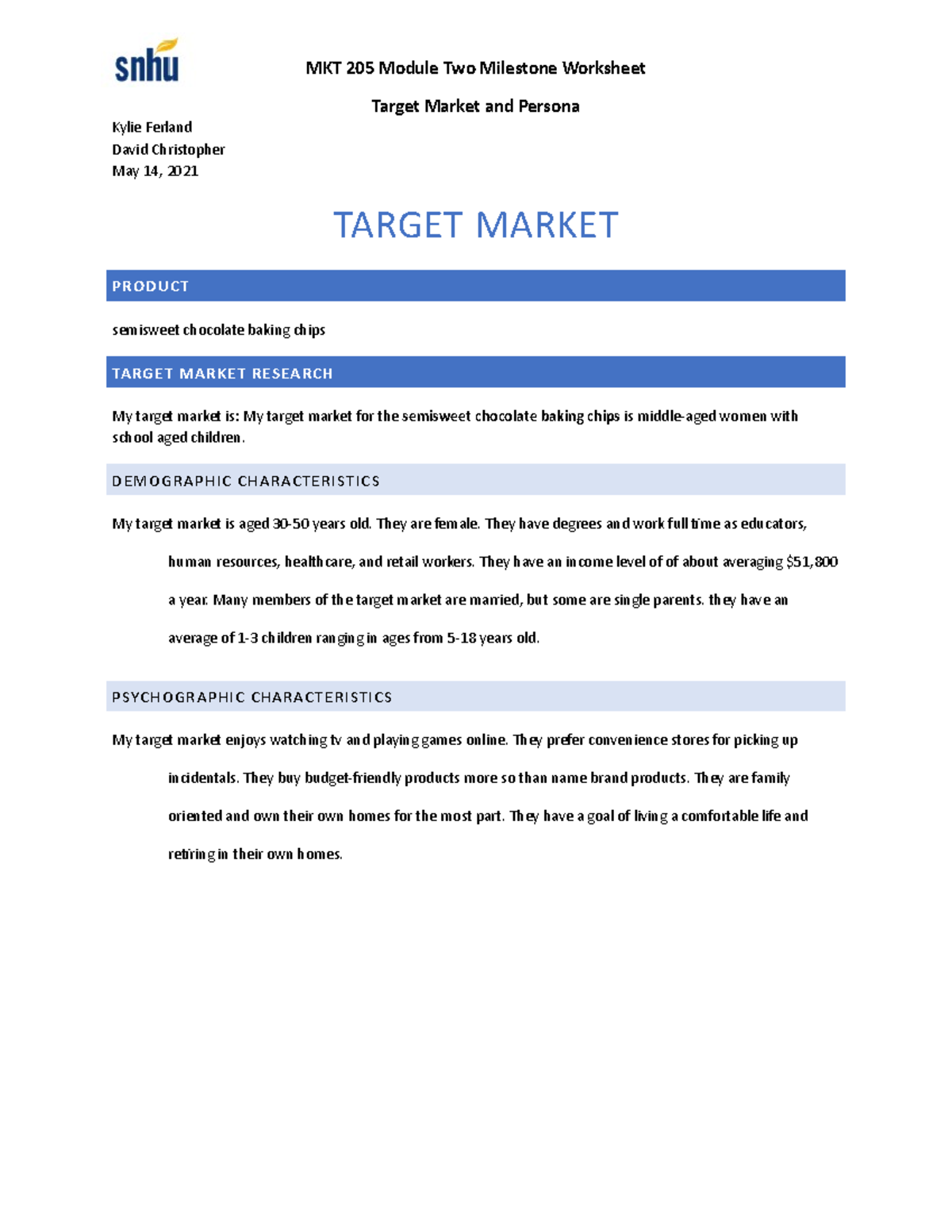 Ferland MKT 205 Module Two Milestone - MKT 205 Module Two Milestone ...