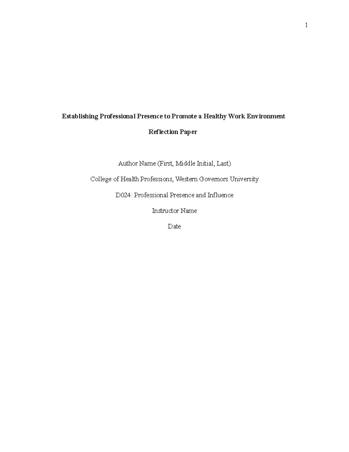 Reflection Paper Template - Establishing Professional Presence to ...