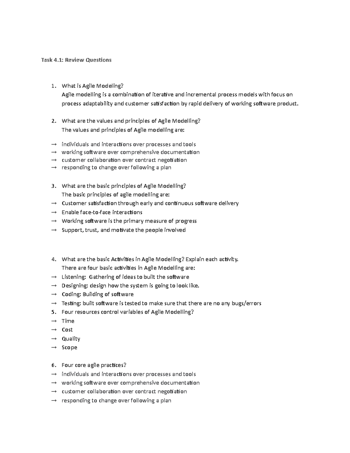 ITSU 2004 Tutorial 4 - Task 4: Review Questions What is Agile Modeling ...