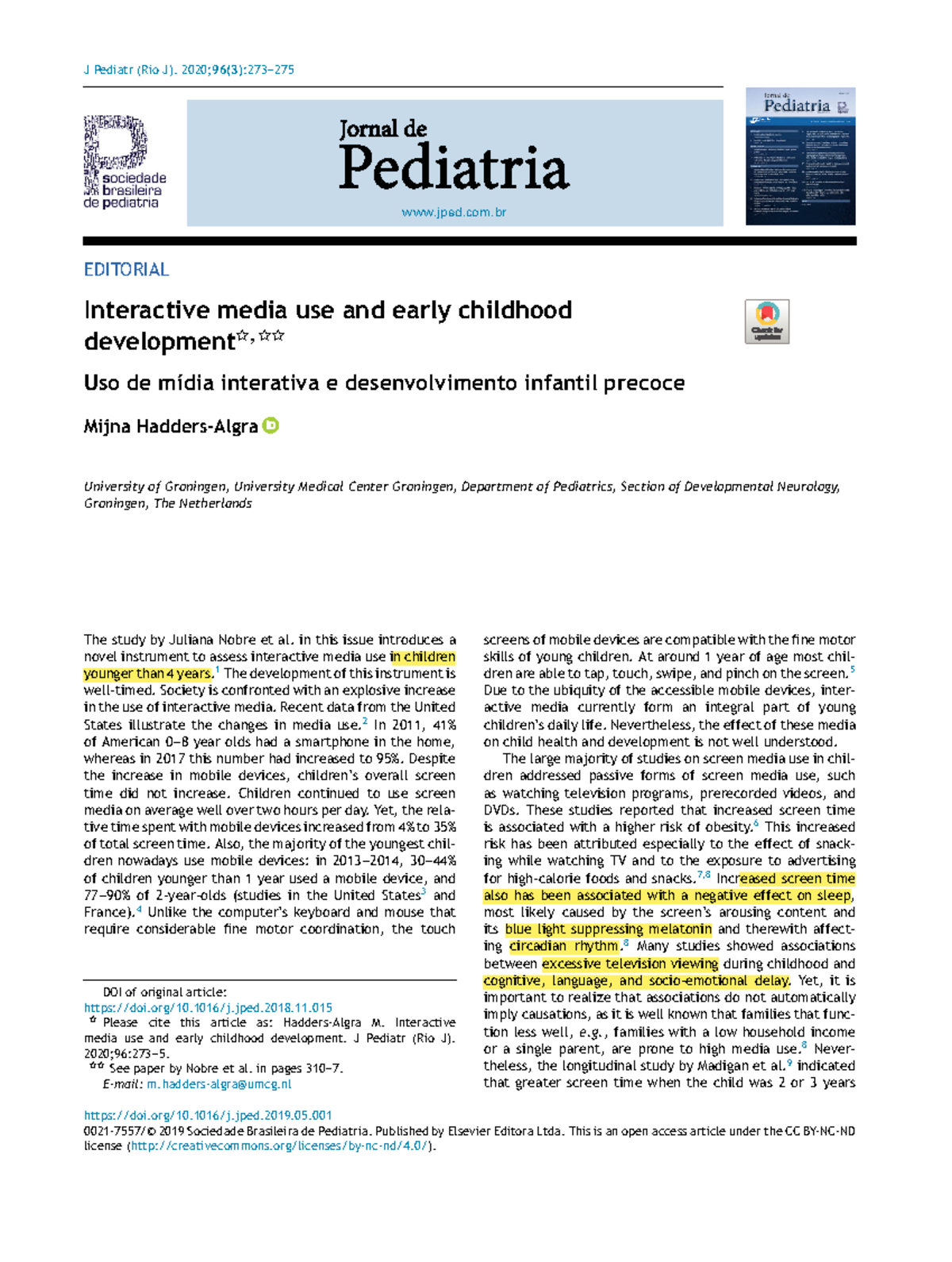 Interactivemediauseandearlychildhooddevelopment - J Pediatr (Rio J ...