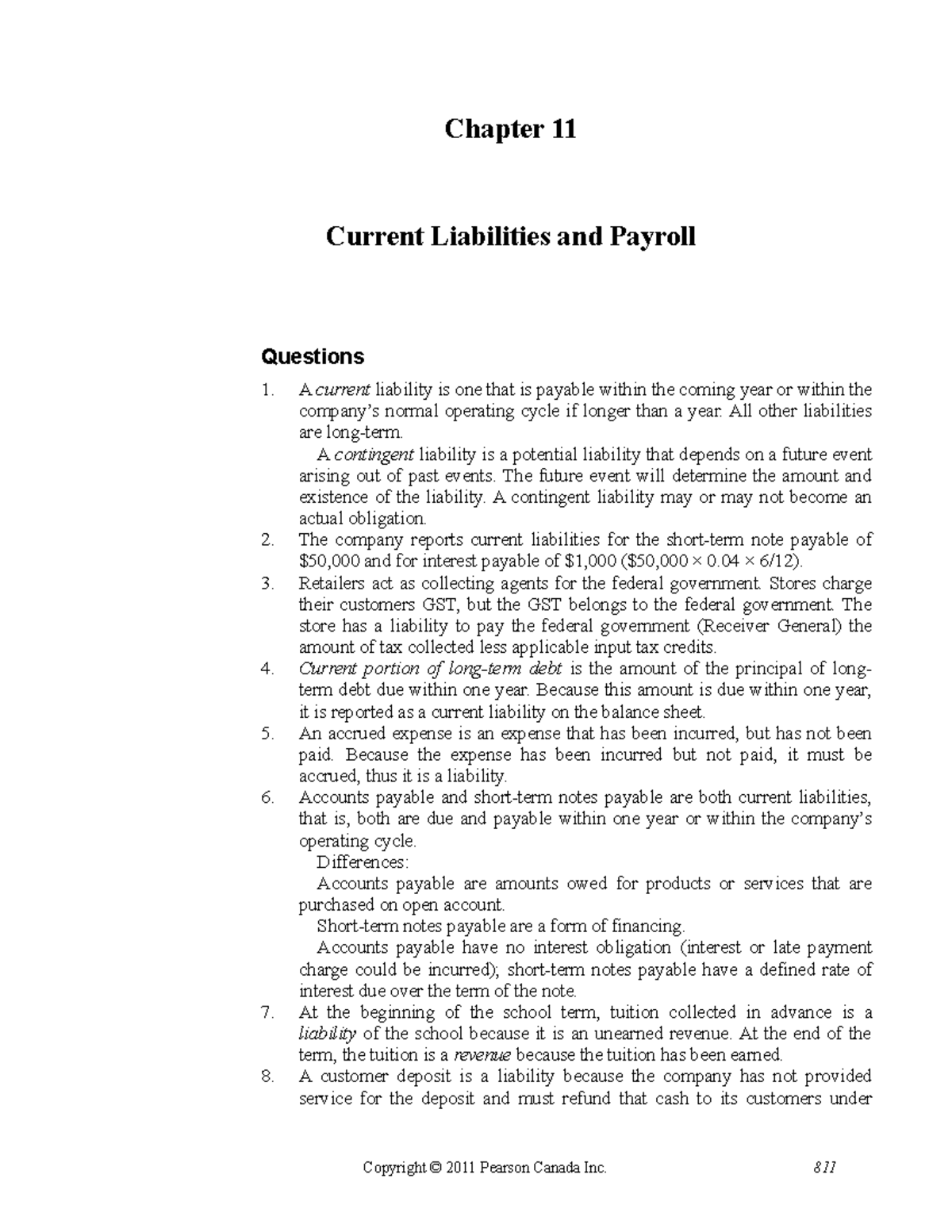 Chapter 11A Answers - Chapter 11 Current Liabilities and Payroll Questions 1. A current ...