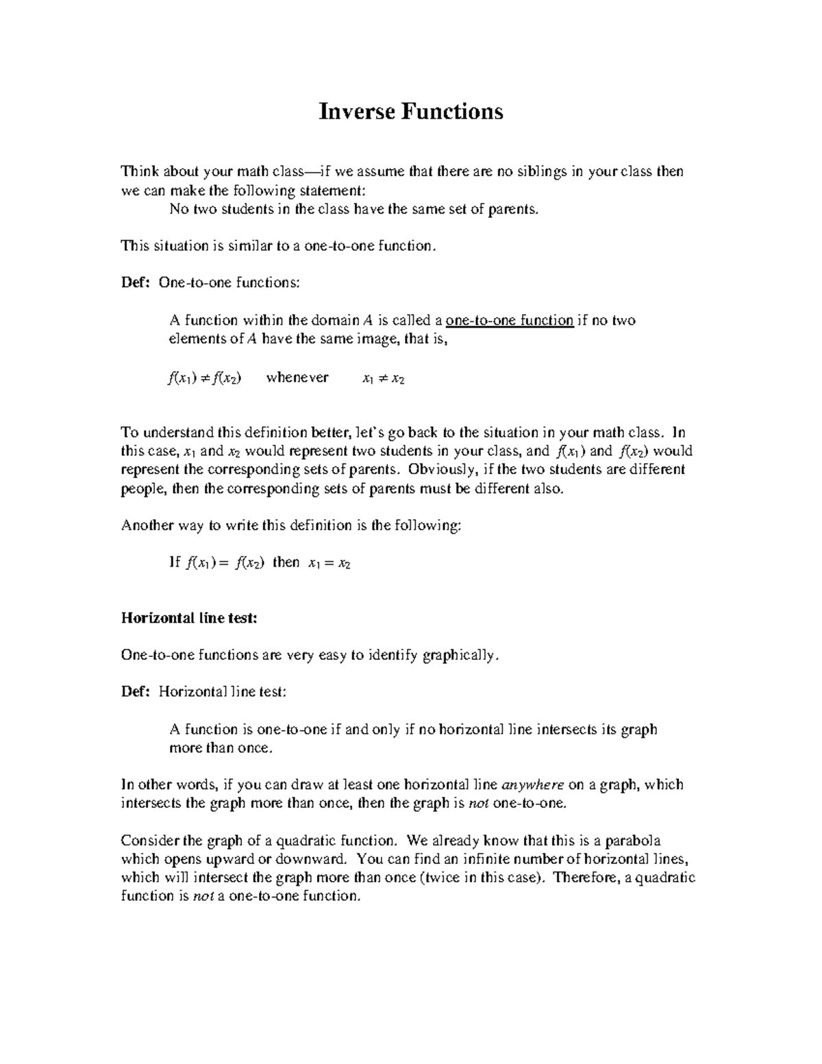 Inverse functions - Good - Inverse Functions Think about your math ...