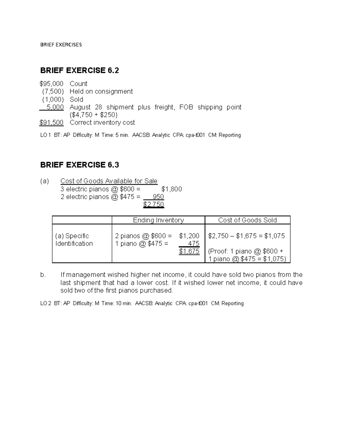 Chapter 6 Assigned Question Solutions - BRIEF EXERCISES BRIEF EXERCISE ...
