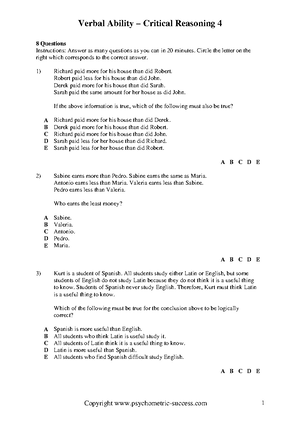 Psychometric Success Verbal Ability - Comprehension Practice Test 3 ...