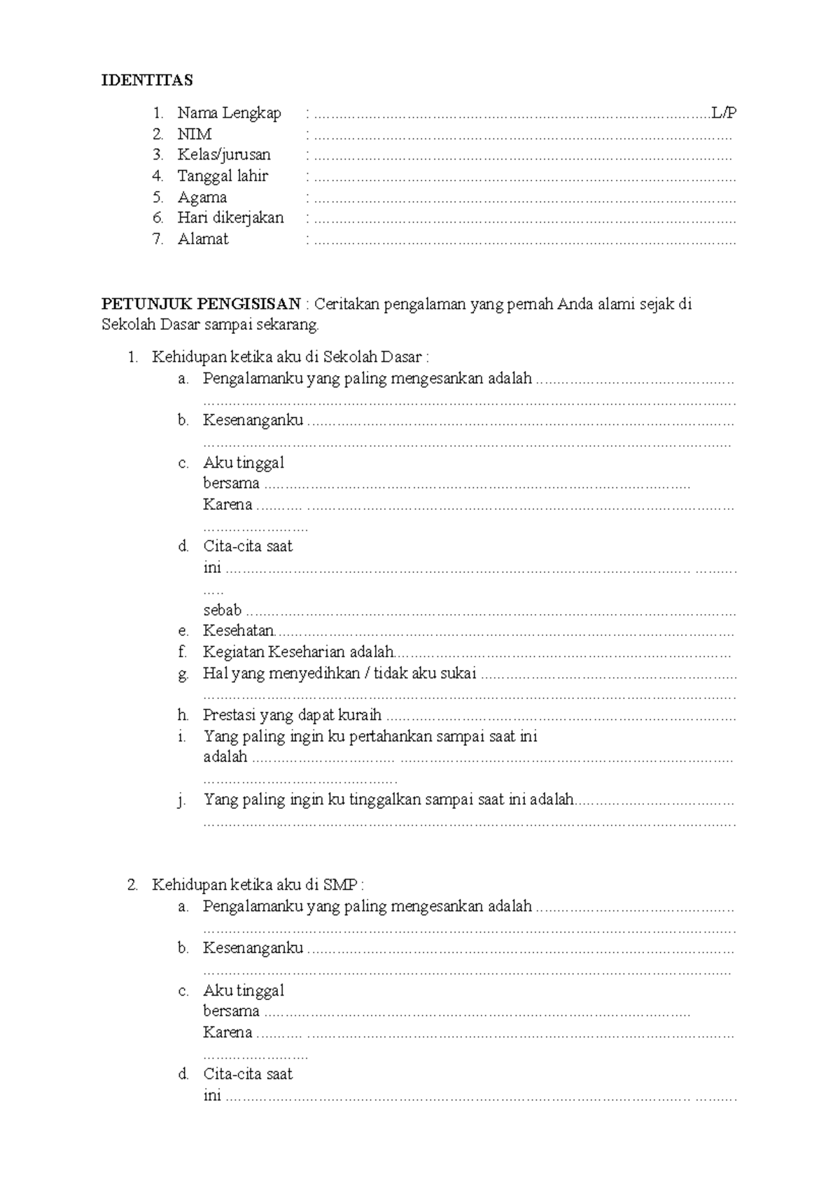 Asesmen Otobiografi Identitas Nama Lengkap Studocu